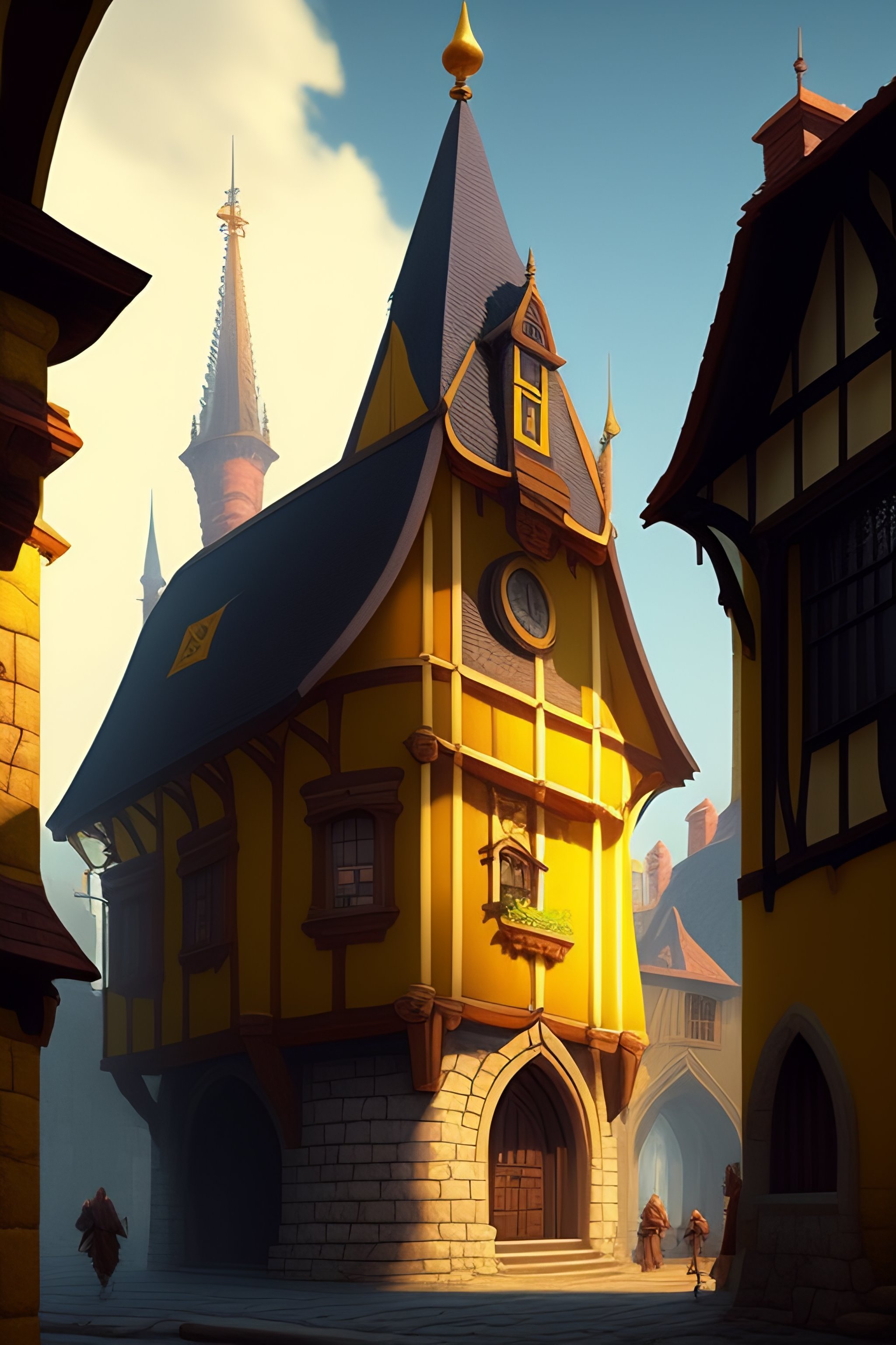 Lexica - A little yellow medieval building with spire roff in the ...