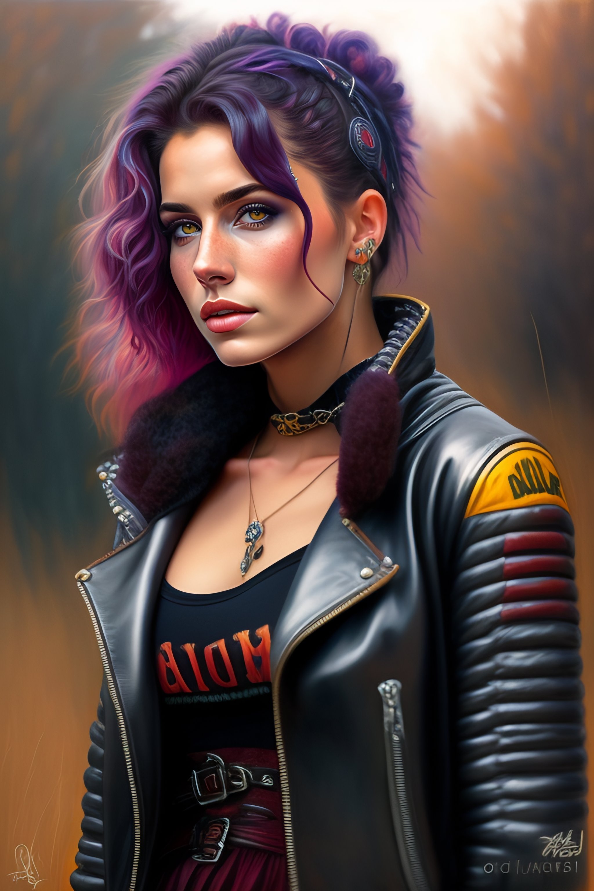 Lexica - Cute punk rock girl, mad max jacket, renaissance, cables on ...
