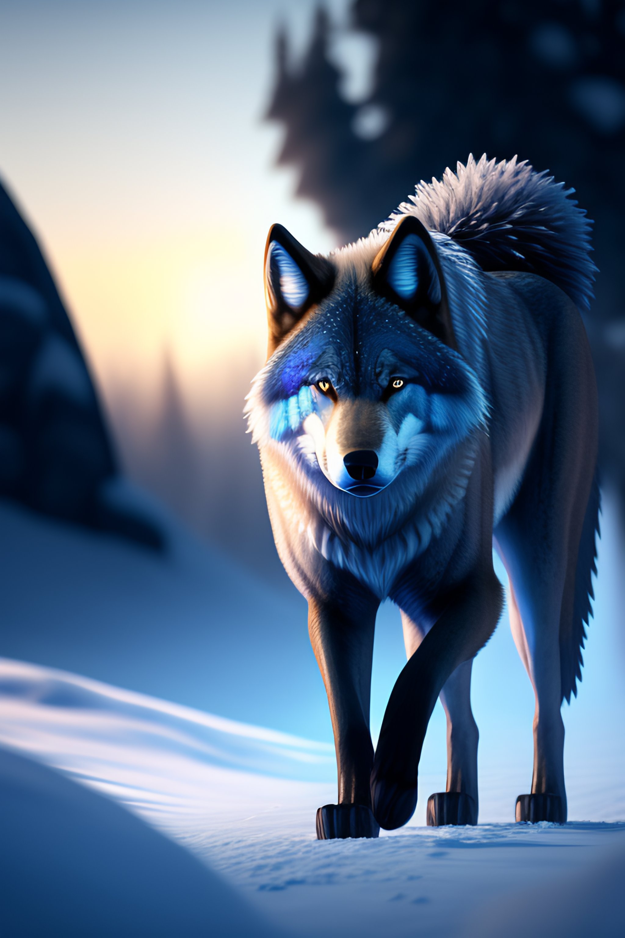 Lexica - A large, wolf-like creature with shimmering, icy blue fur that ...