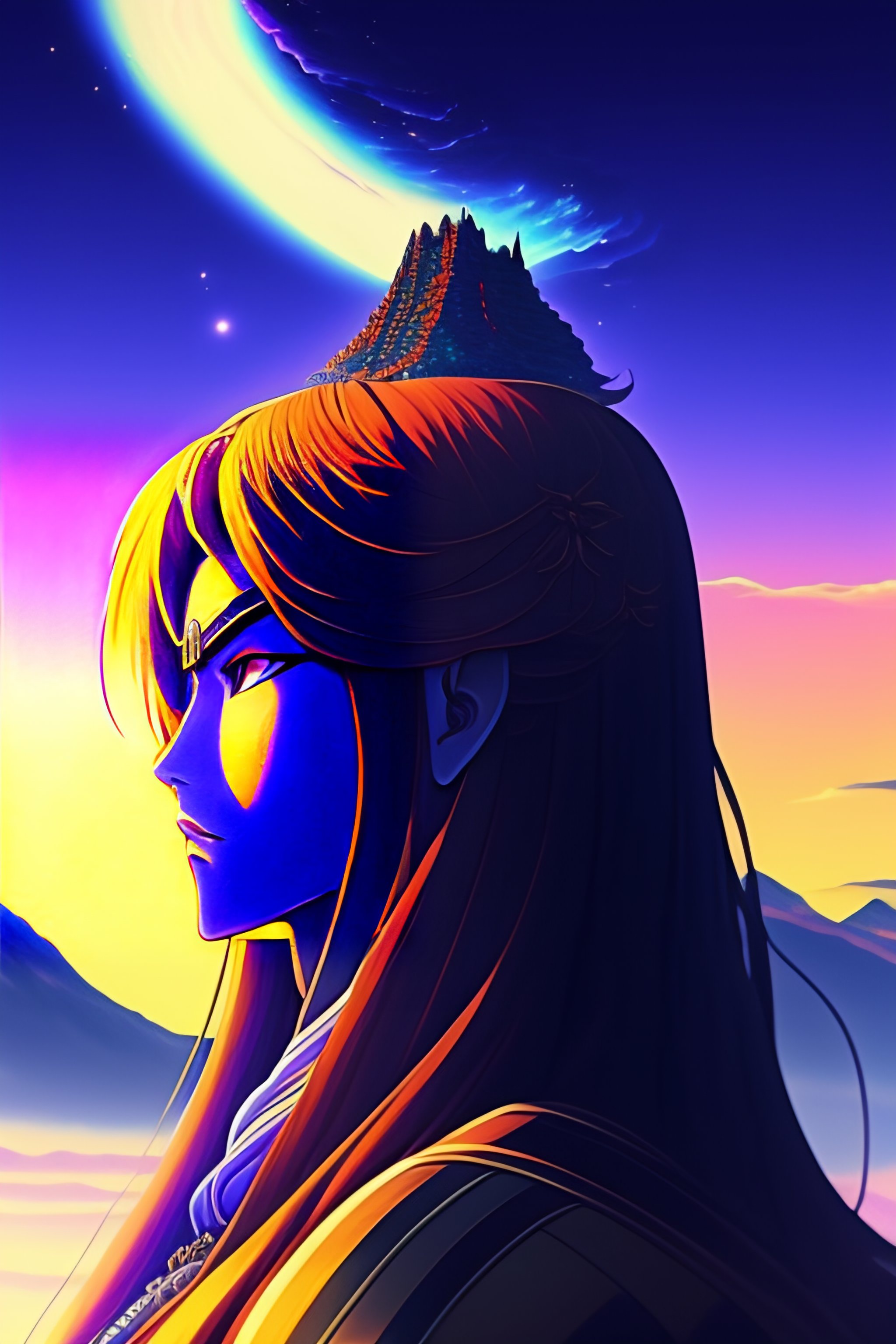 Lexica - Portrait of Bijuu susanoo towering over a mountain Anime style 2d