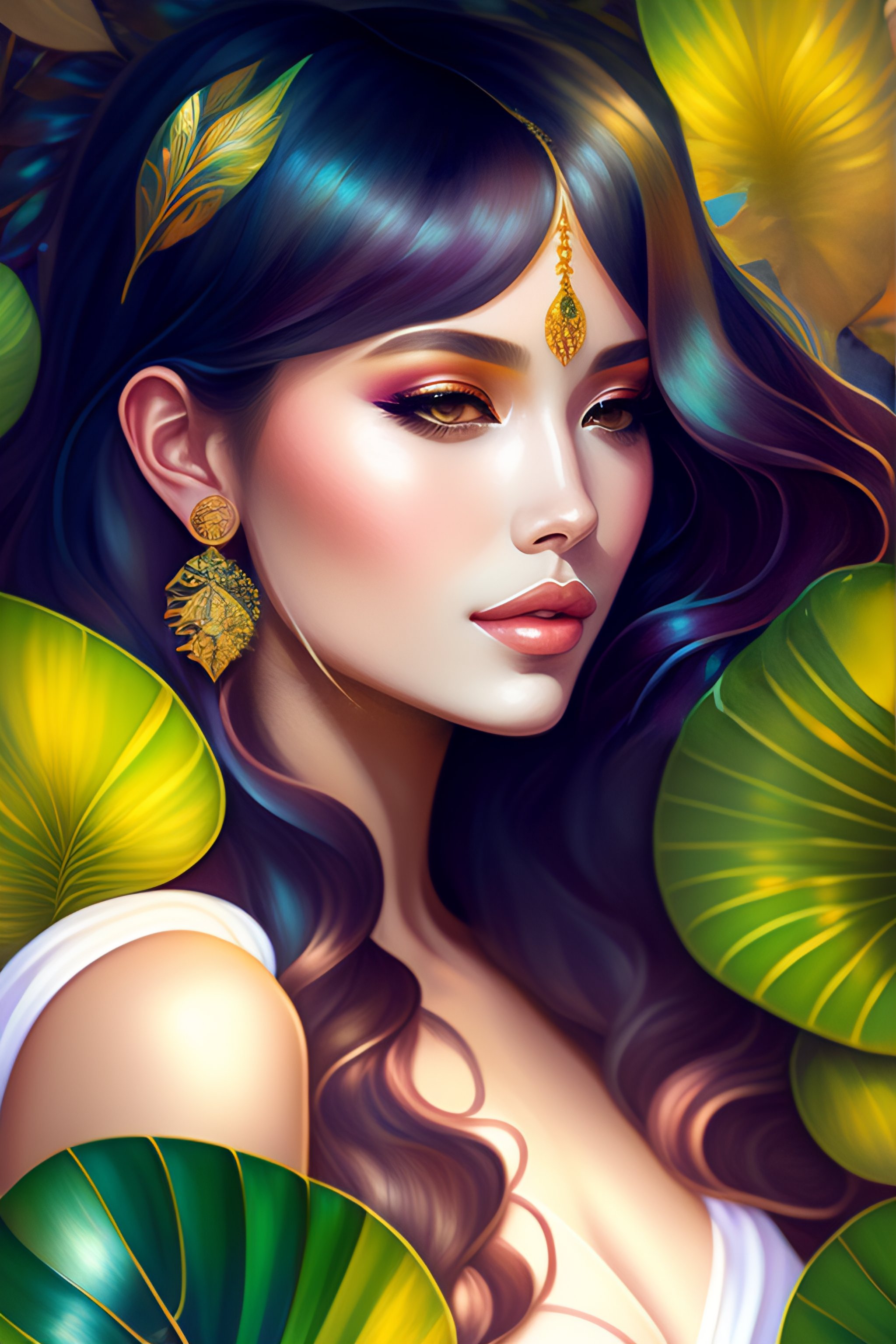 Lexica - Fashionable queen of the monstera, symmetrical face, artgerm ...