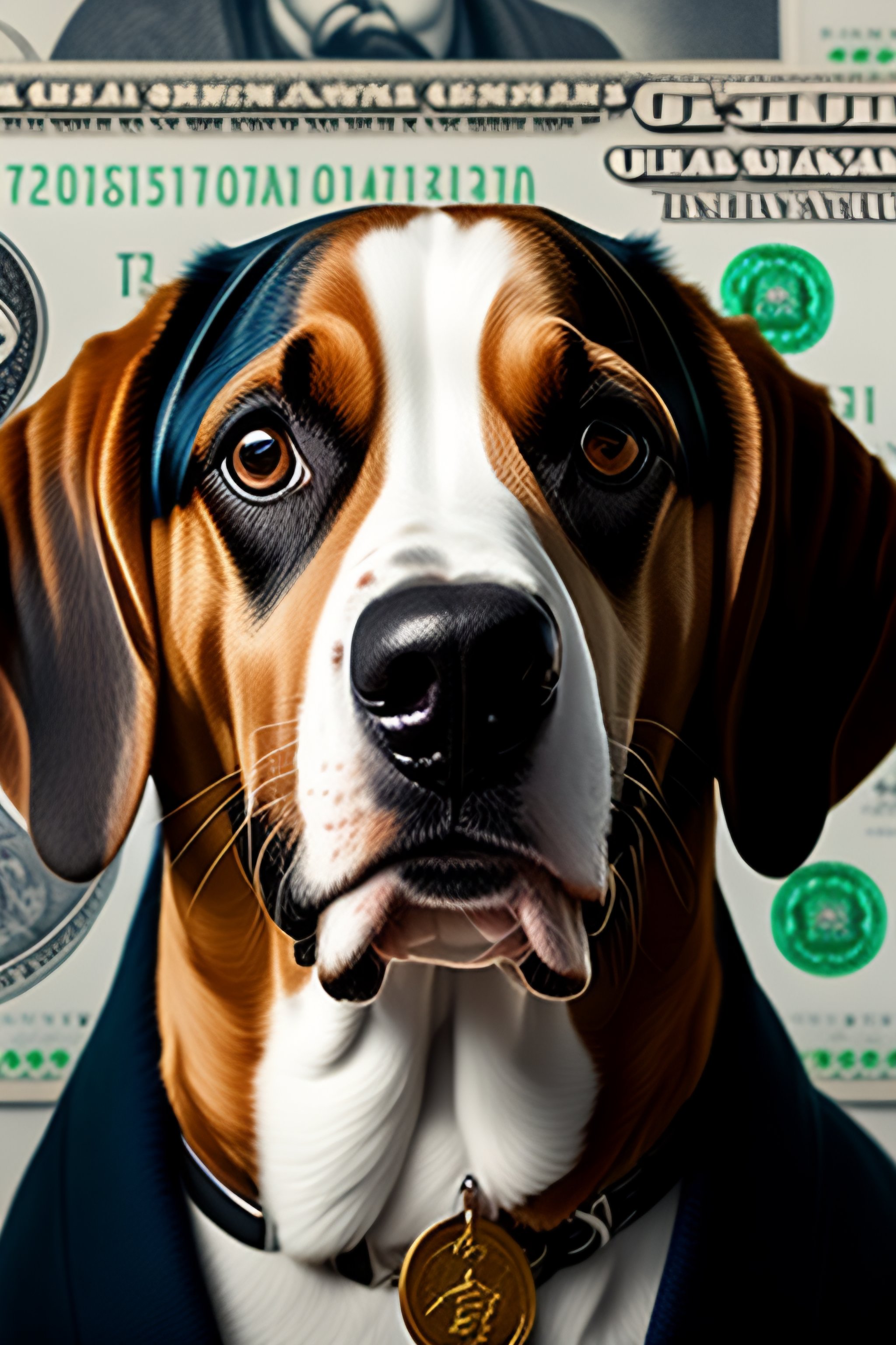 Lexica - Beagle with an evil grin counting hundred dollar bills