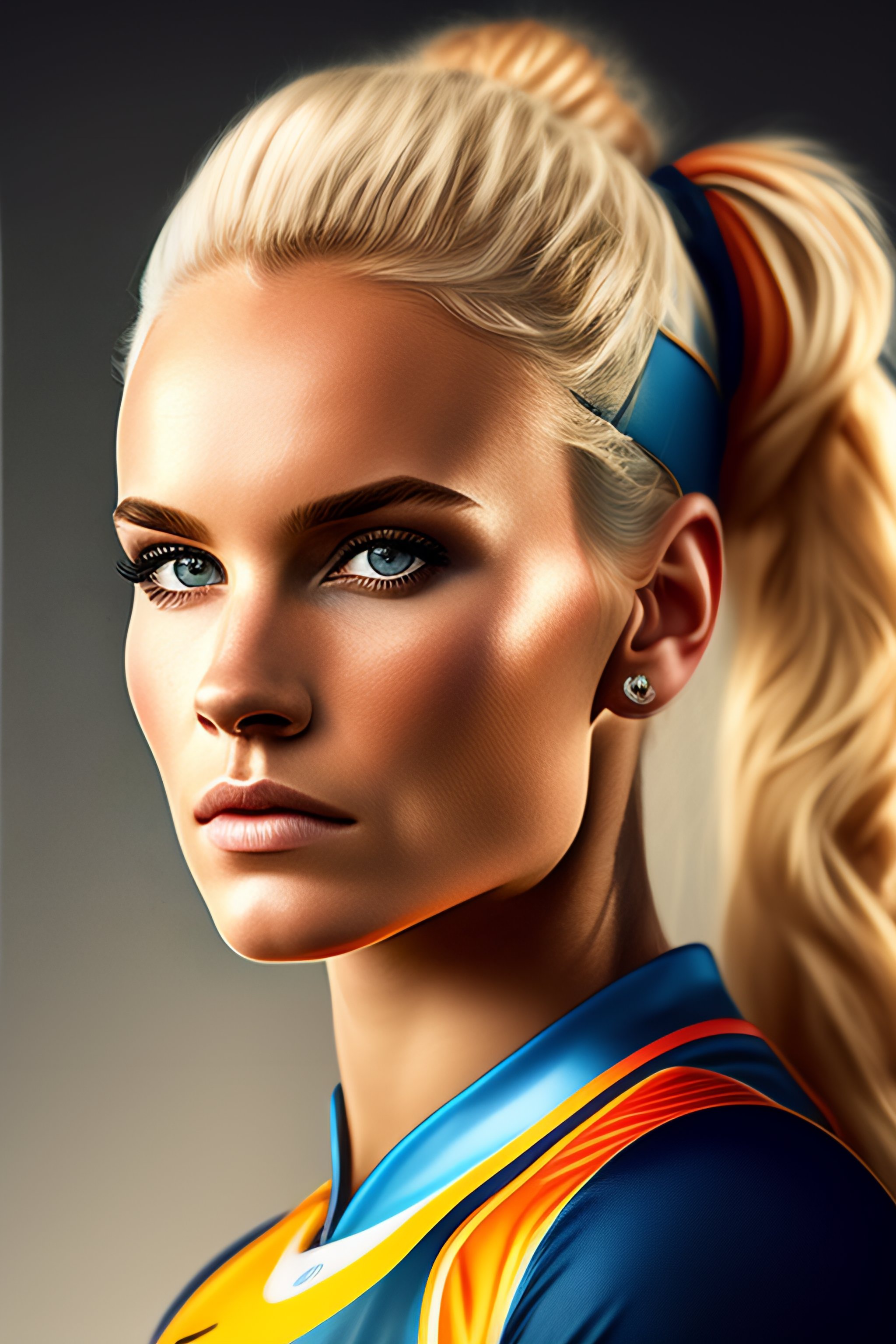 Lexica - 1girl, blonde, ponytail, sporty, forehead, squinting, frown ...