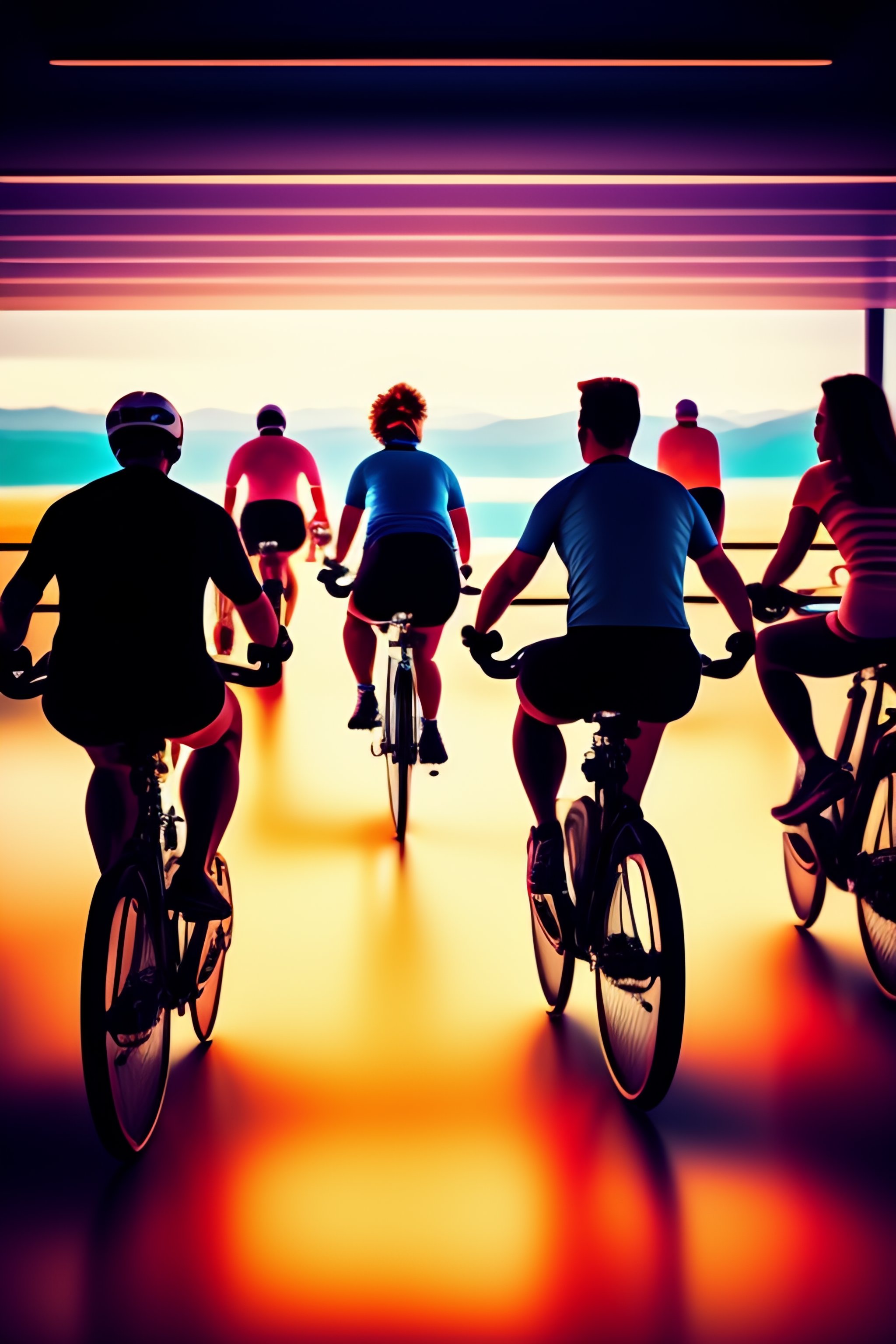 Lexica - Indoor cycling disco full of people on indoor cycling bikes