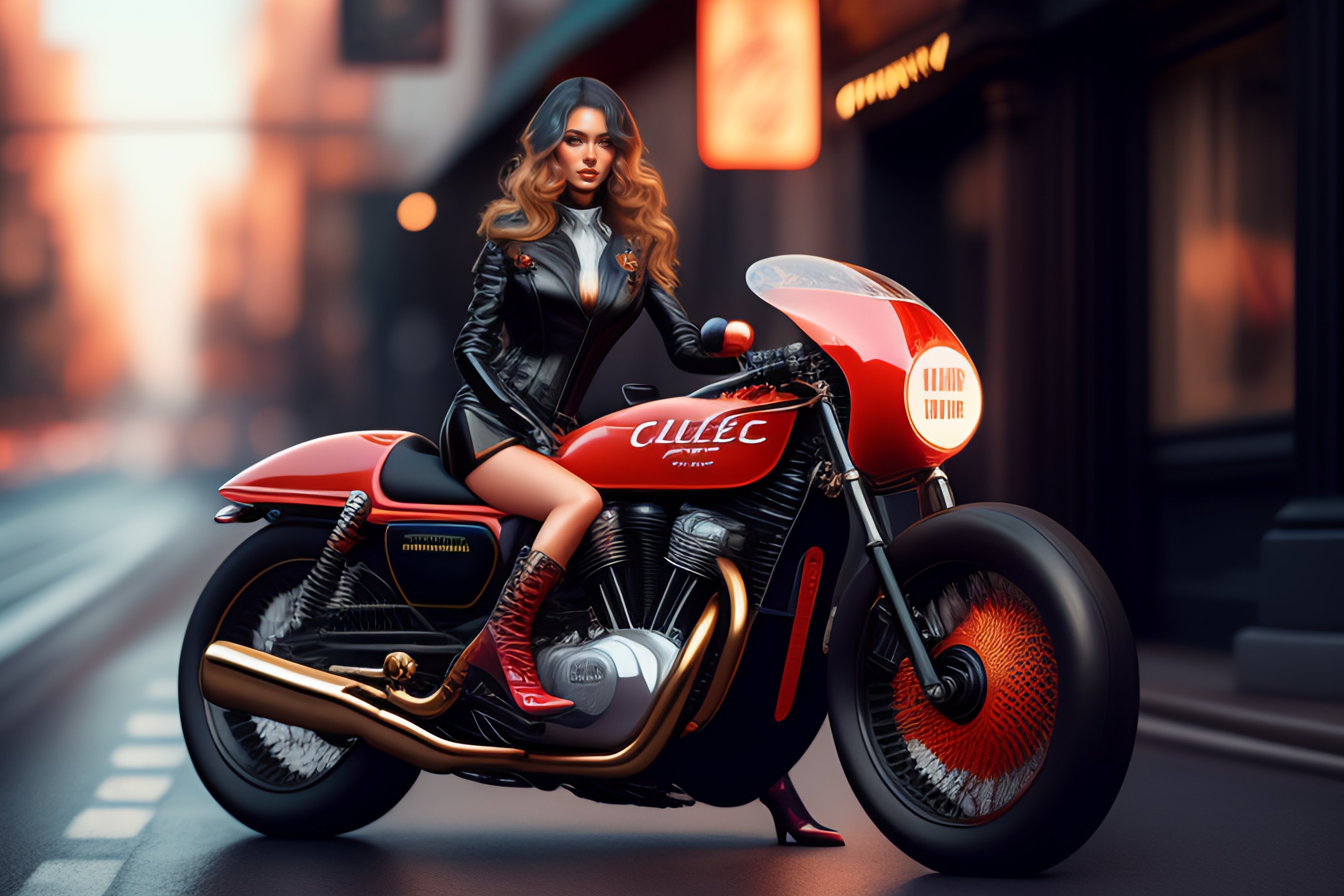 Lexica - Female model riding cafe racer motorcycle Concept art portrait ...