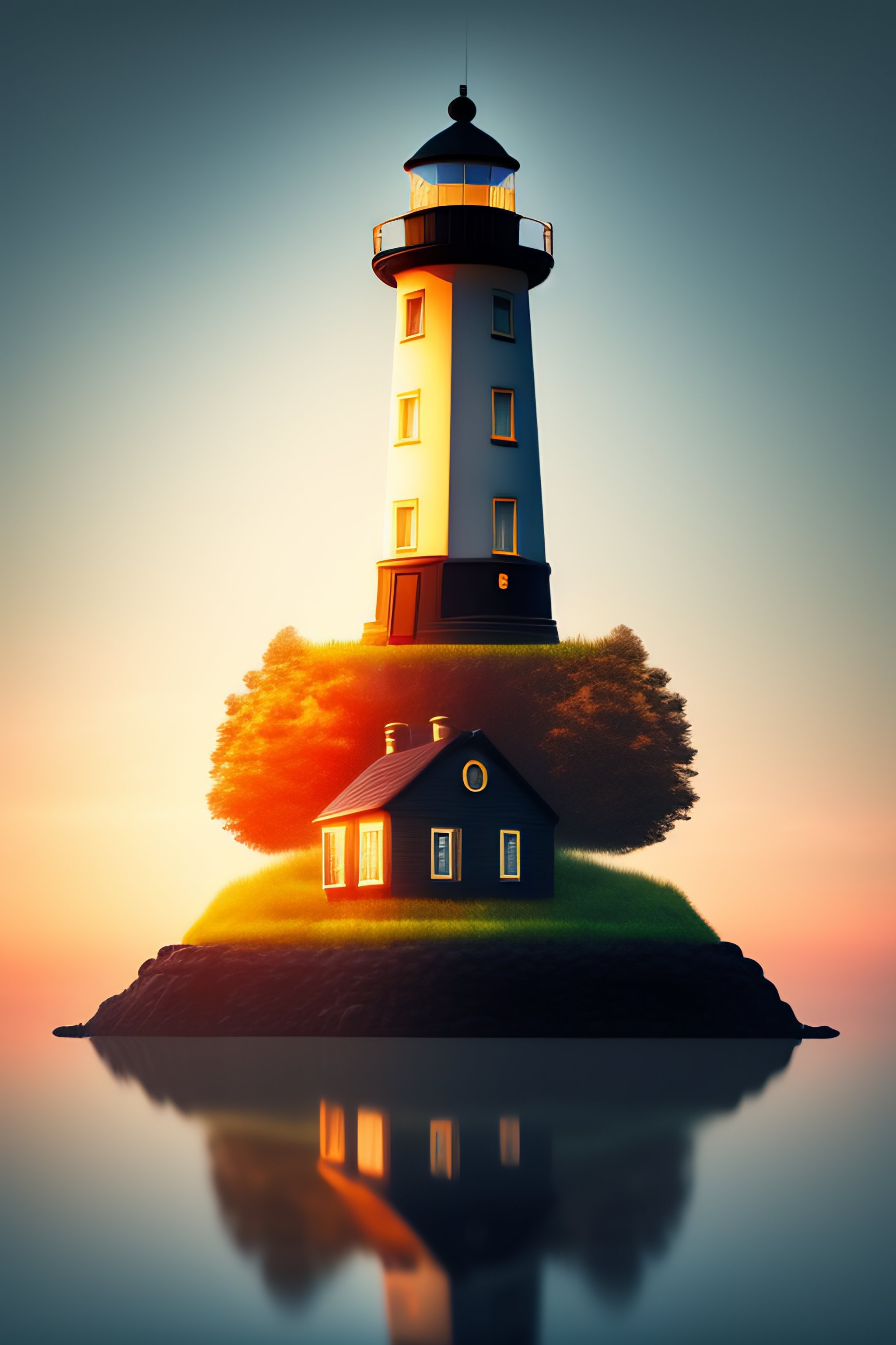 Lexica - IOS icon, black house, illustration, on a small island, a ...