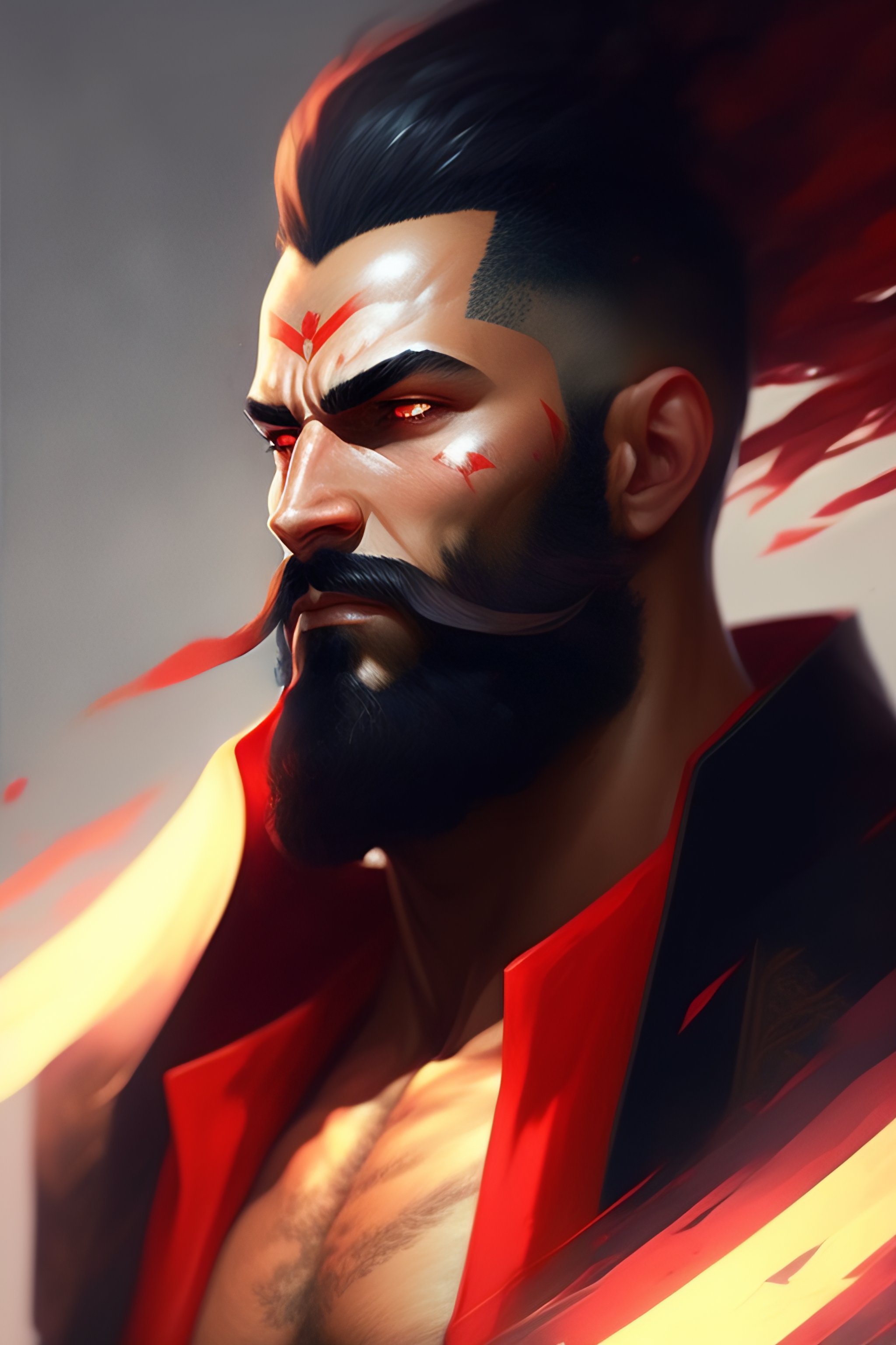 Lexica - Turkish man, beard, strong, red eyes, on artstation by greg rutkowski