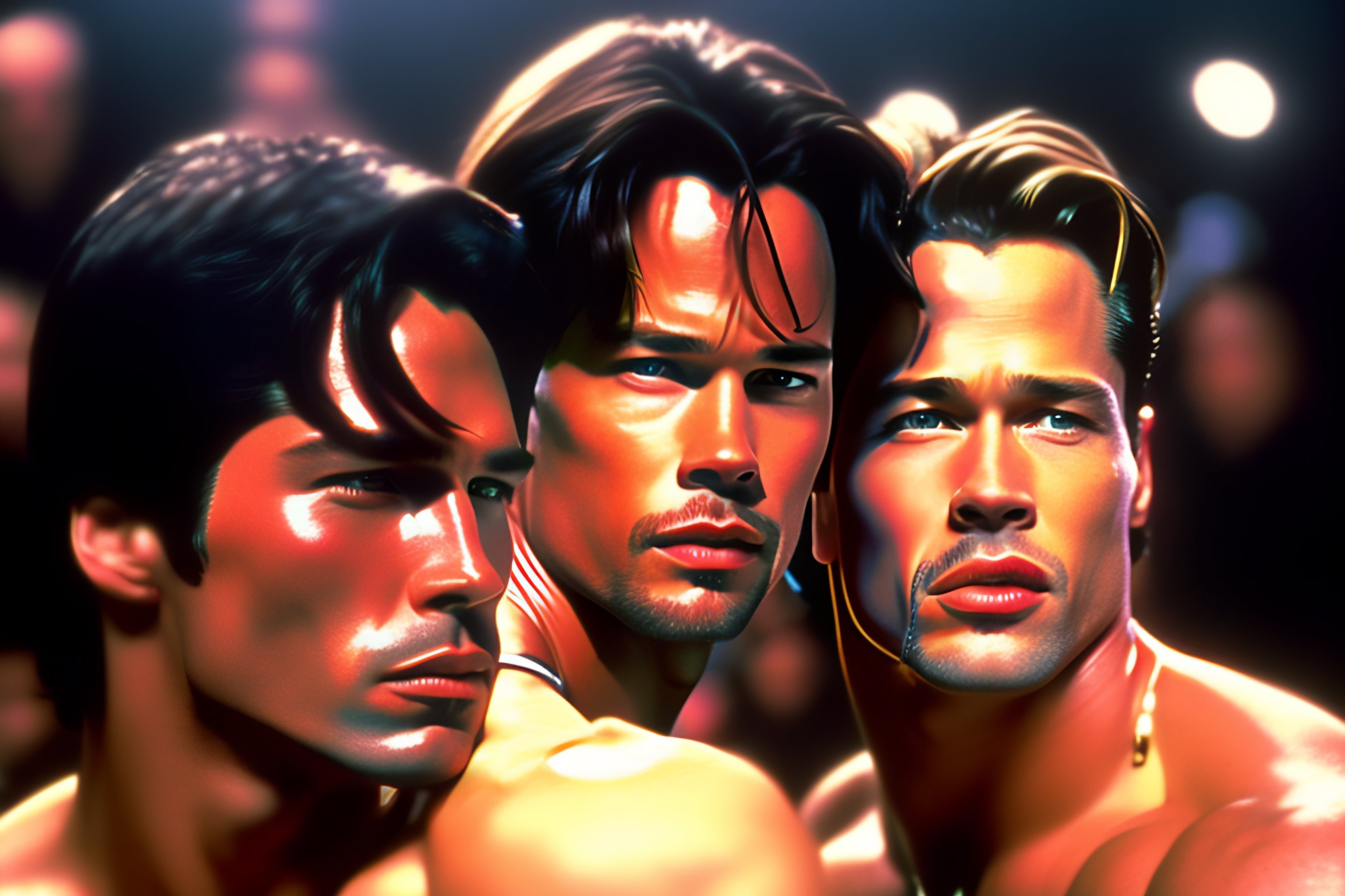 Lexica - 35mm colour film portrait, Keanu Reeves and Brad Pitt in a ...