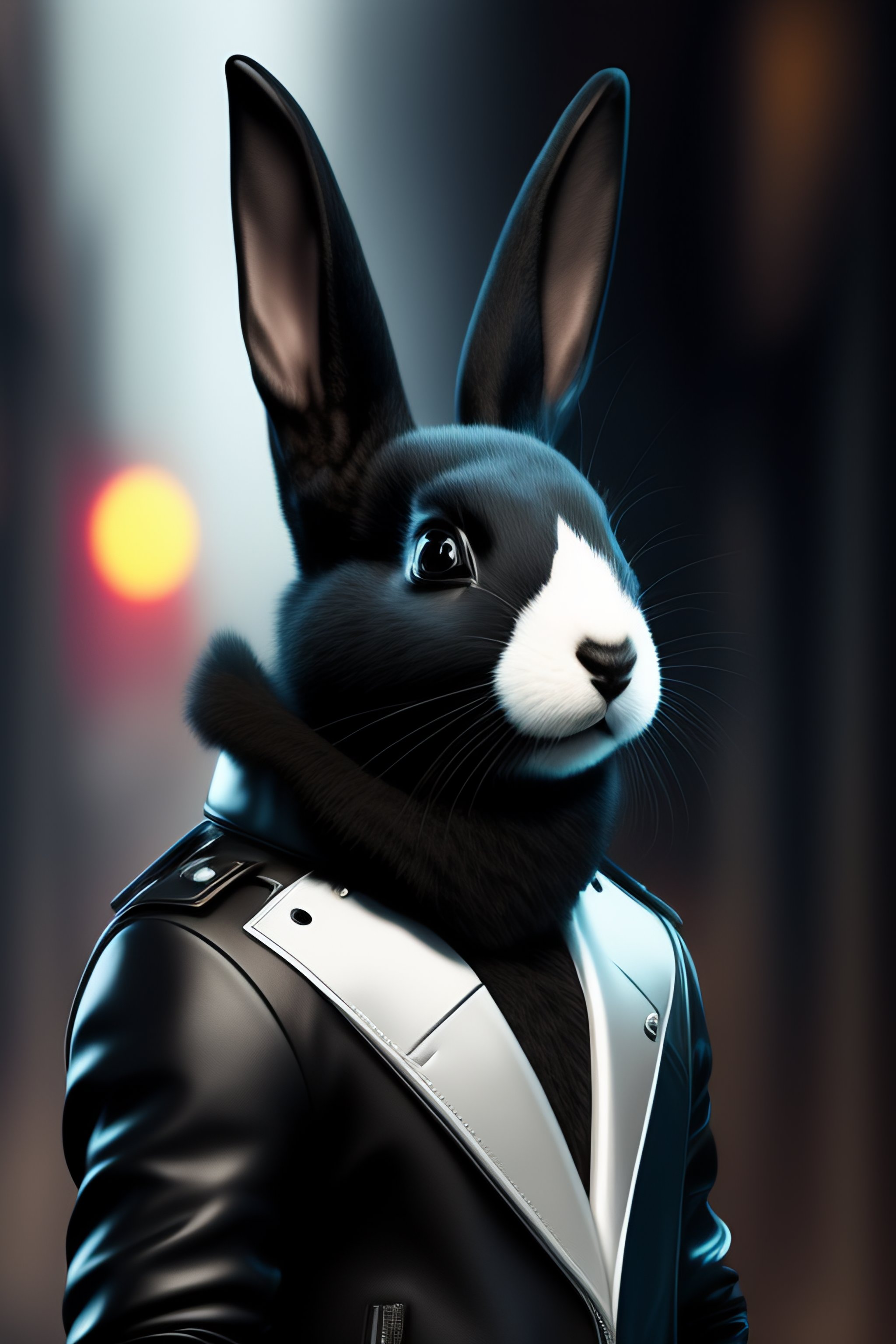 Lexica - Black Humanoid Rabbit with large white eyes. He’s wearing a ...