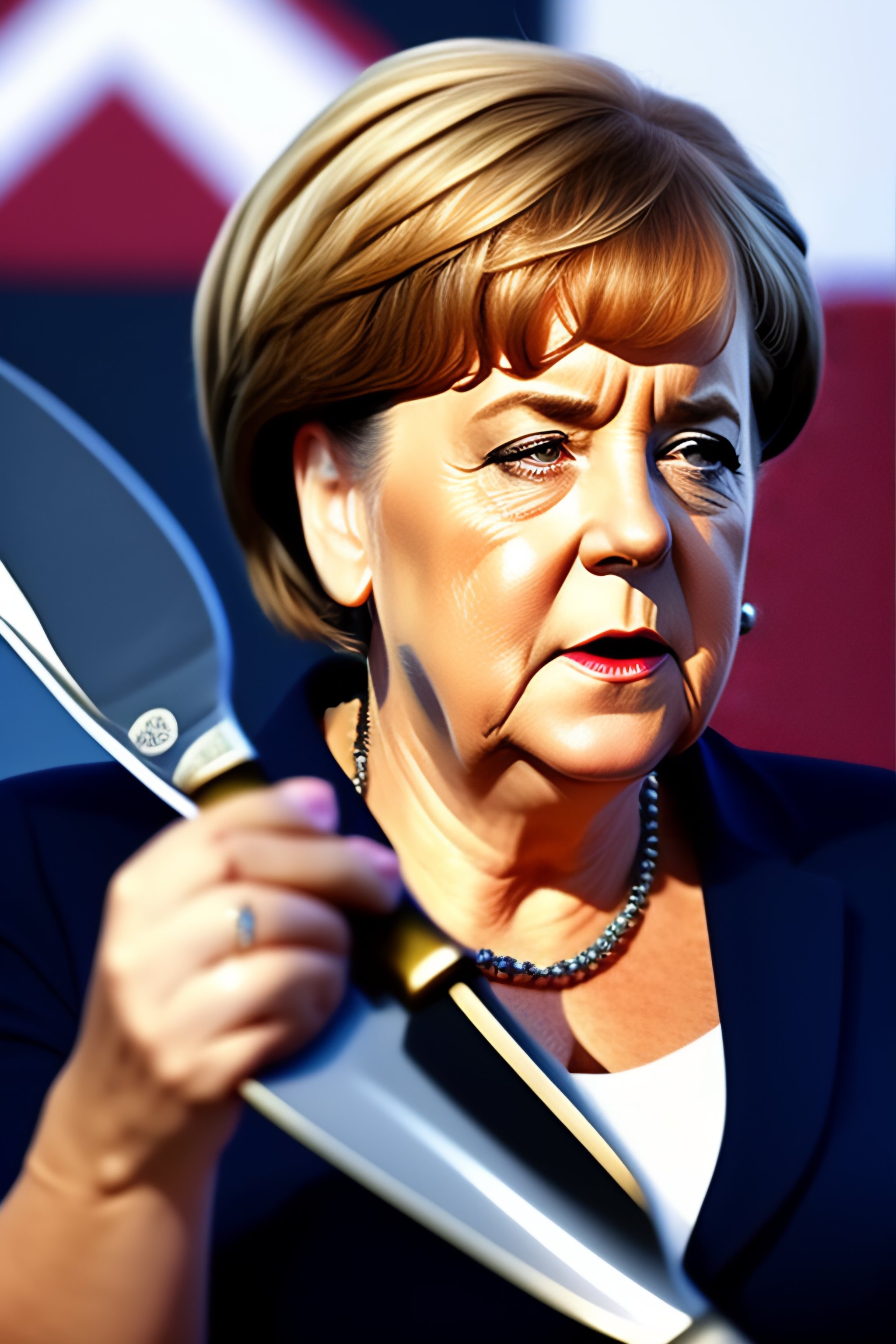 Lexica - Anime of angela merkel holding a knife crying with blood on ...