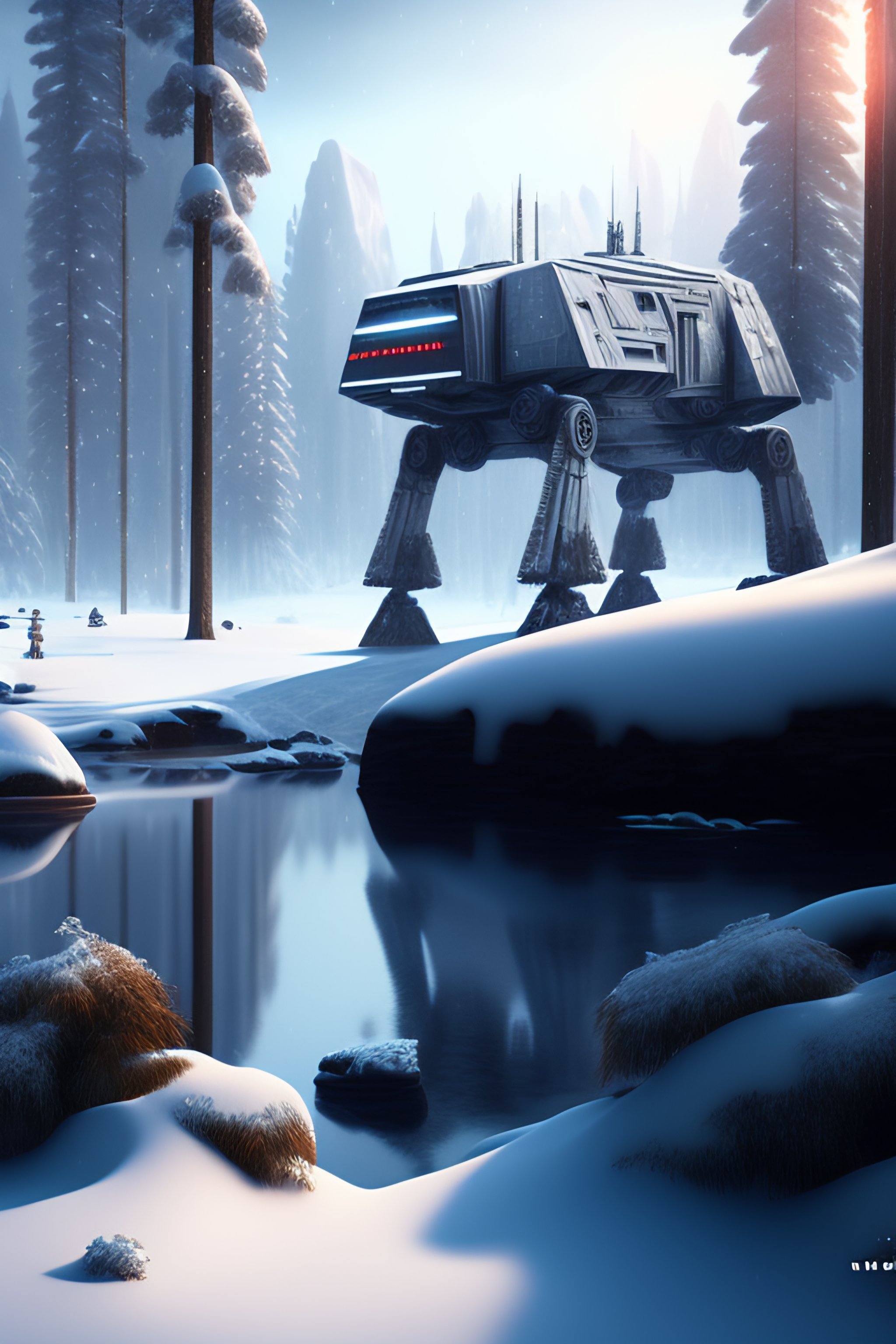 Lexica - Star Wars at-st walker, snowy landscape, futuristic details ...