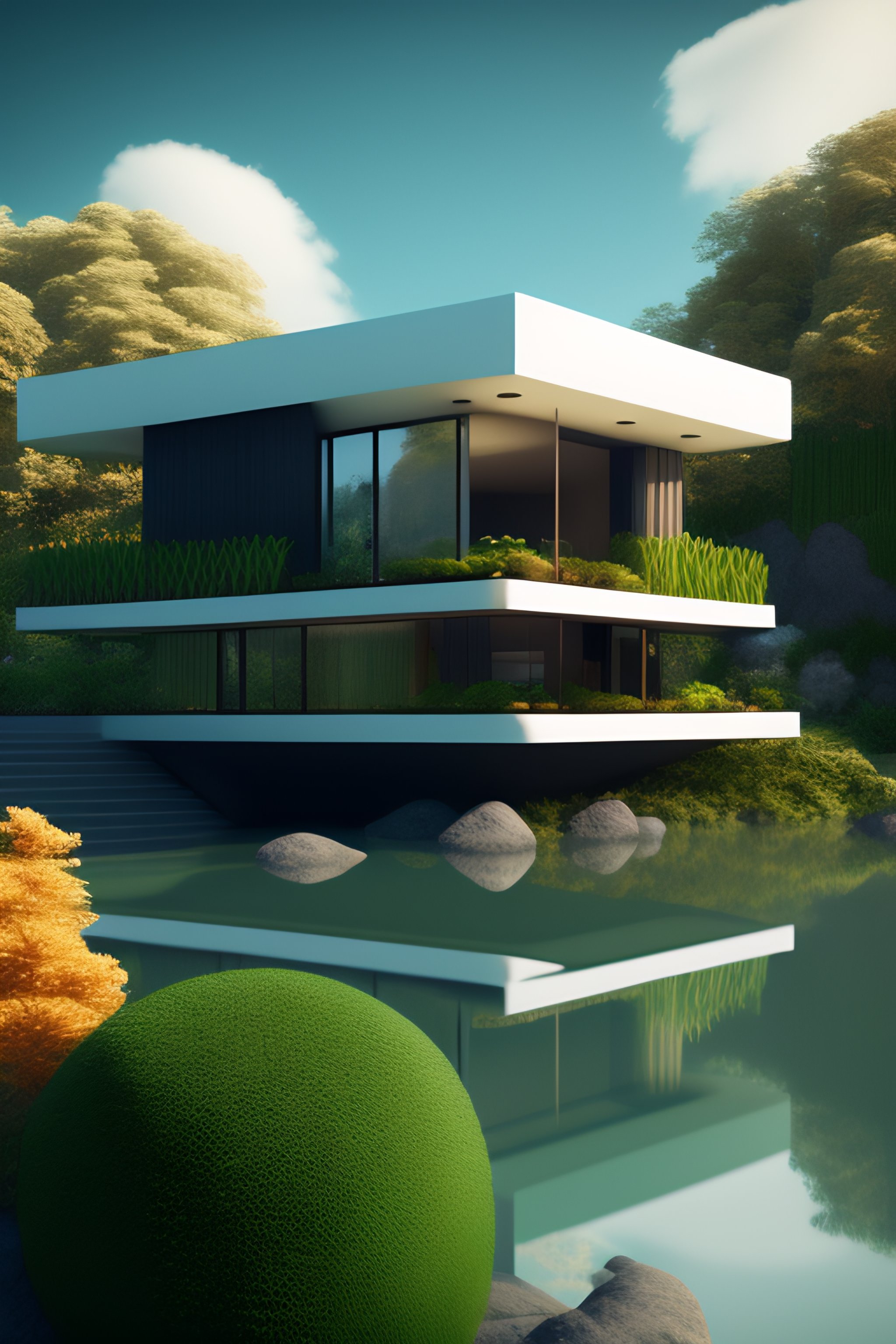 Lexica - Surreal modern house, lots of greenery and flowers, 8k render ...