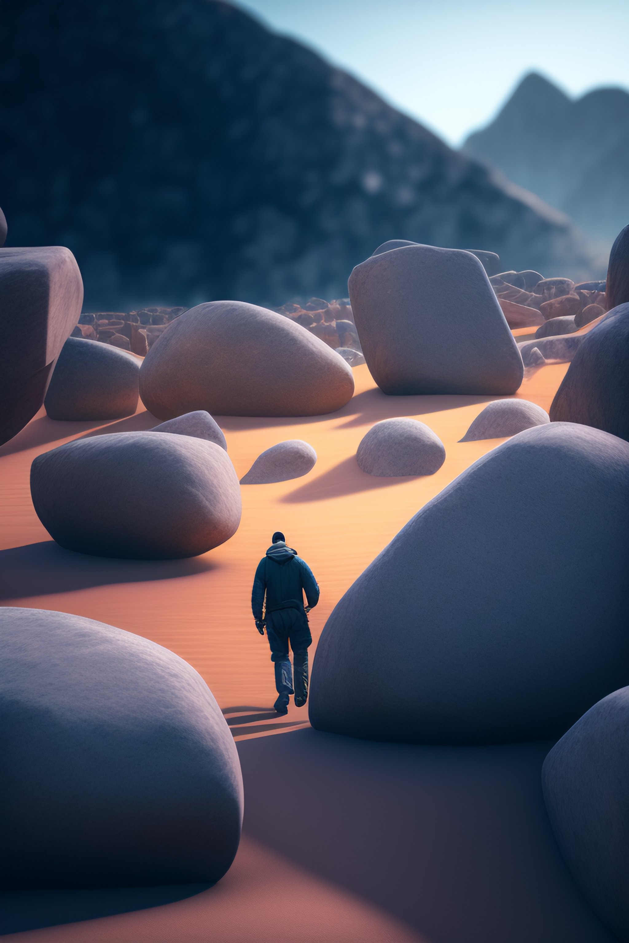 Lexica - Man crawls between a monumental set of rocks in a vast ...