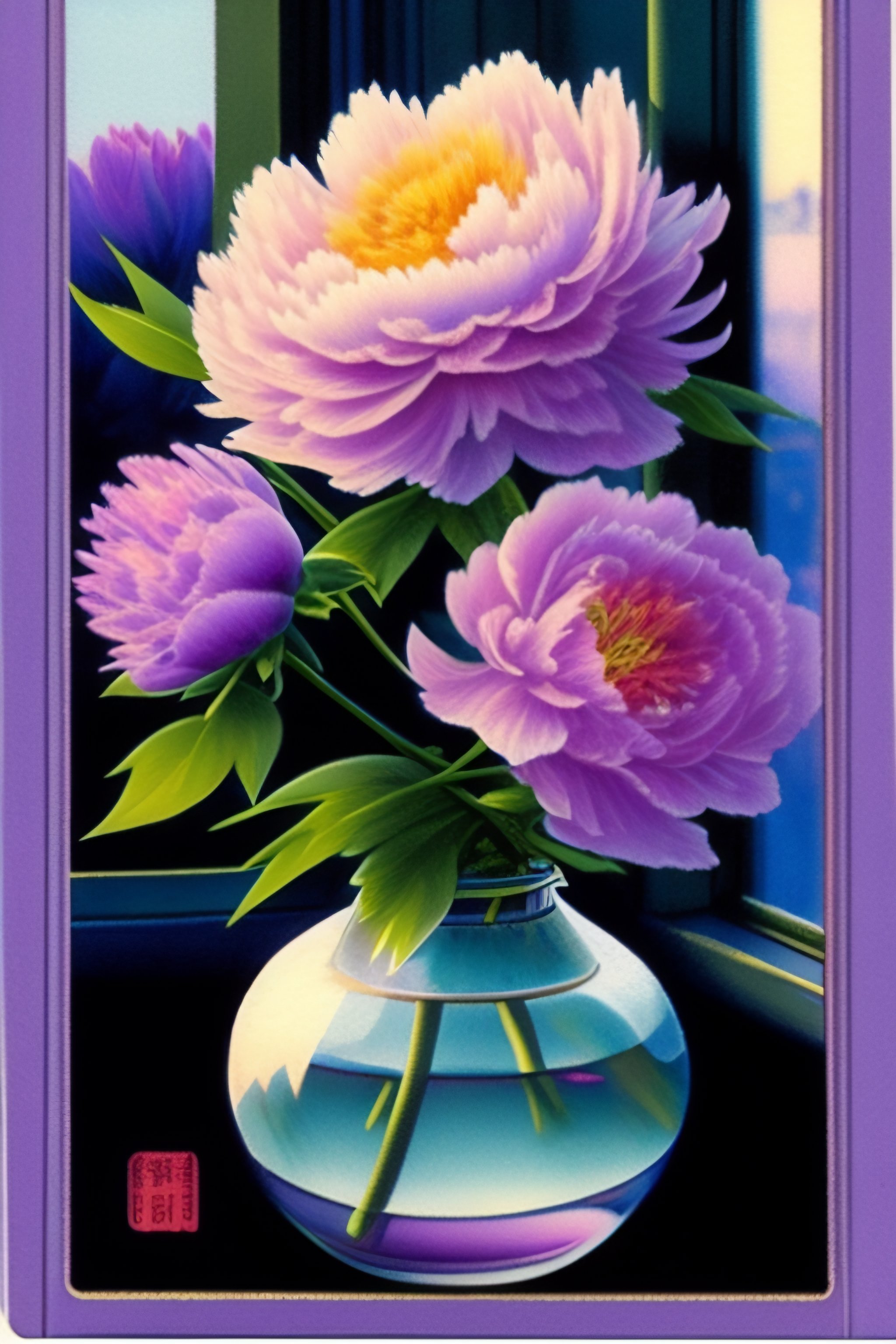 Lexica - By akio watanabe, manga art, light violet blue peony outside ...