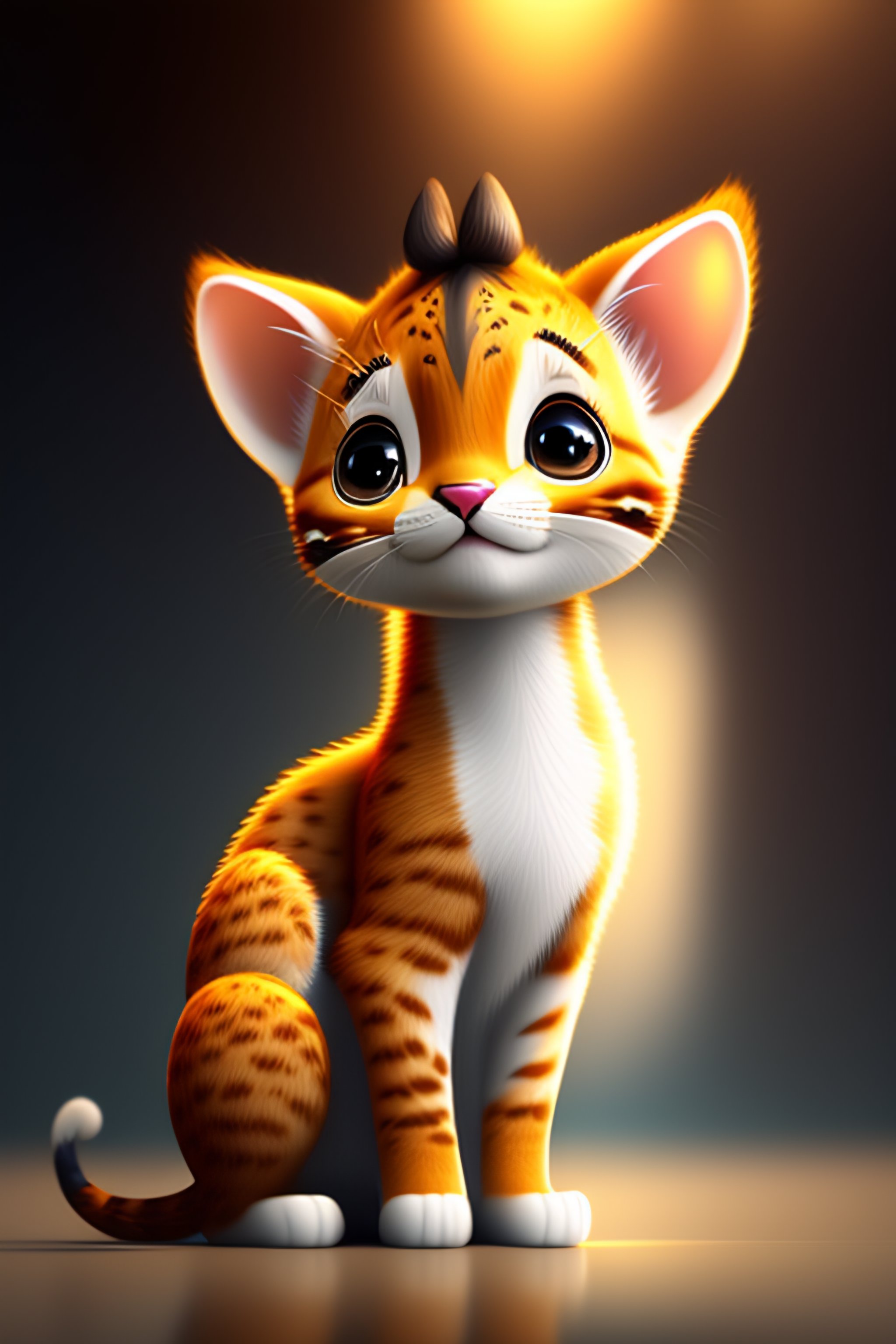 Lexica - Cute chibi kitten with long neck like girafe in the mountain, 3D,