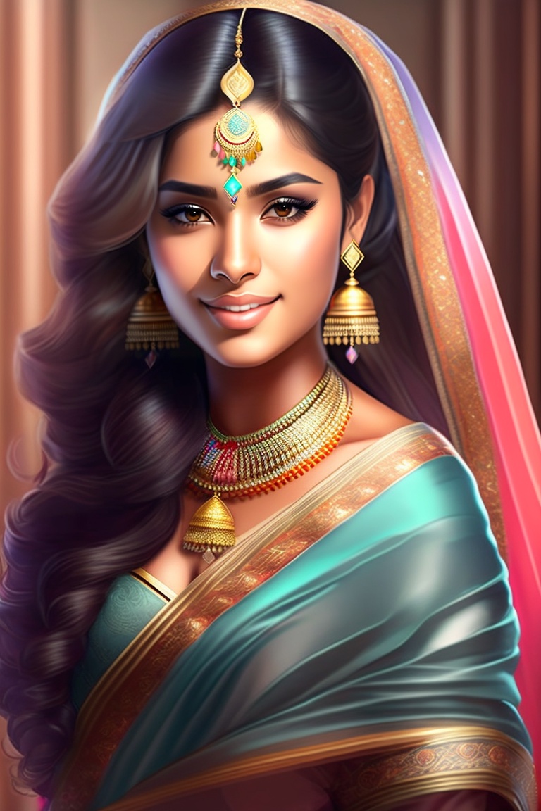 Lexica - Indian girl with curve body type, wearing half navel saree