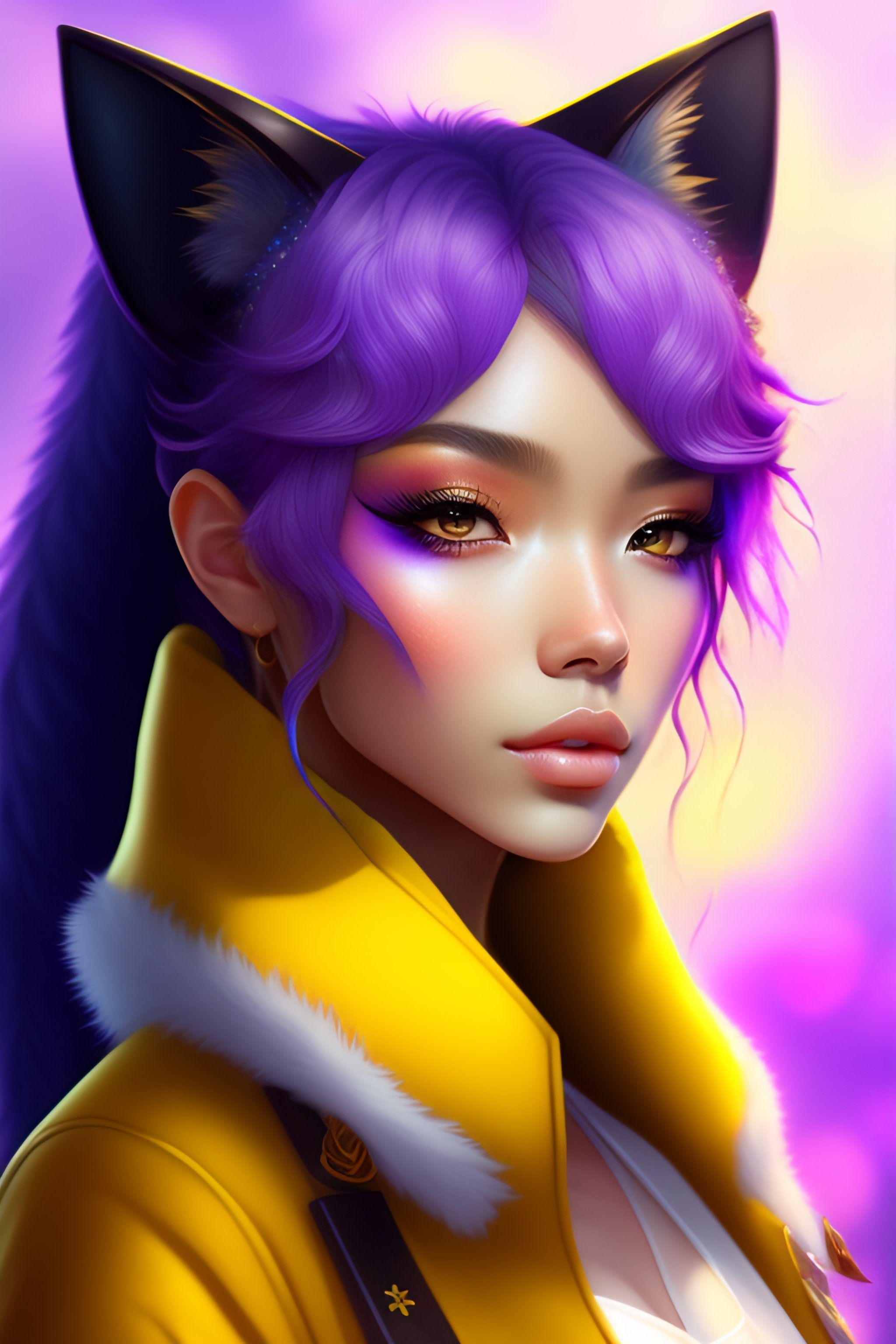 Lexica - A furry with lavender and yellow fur digital art cute anime eyes