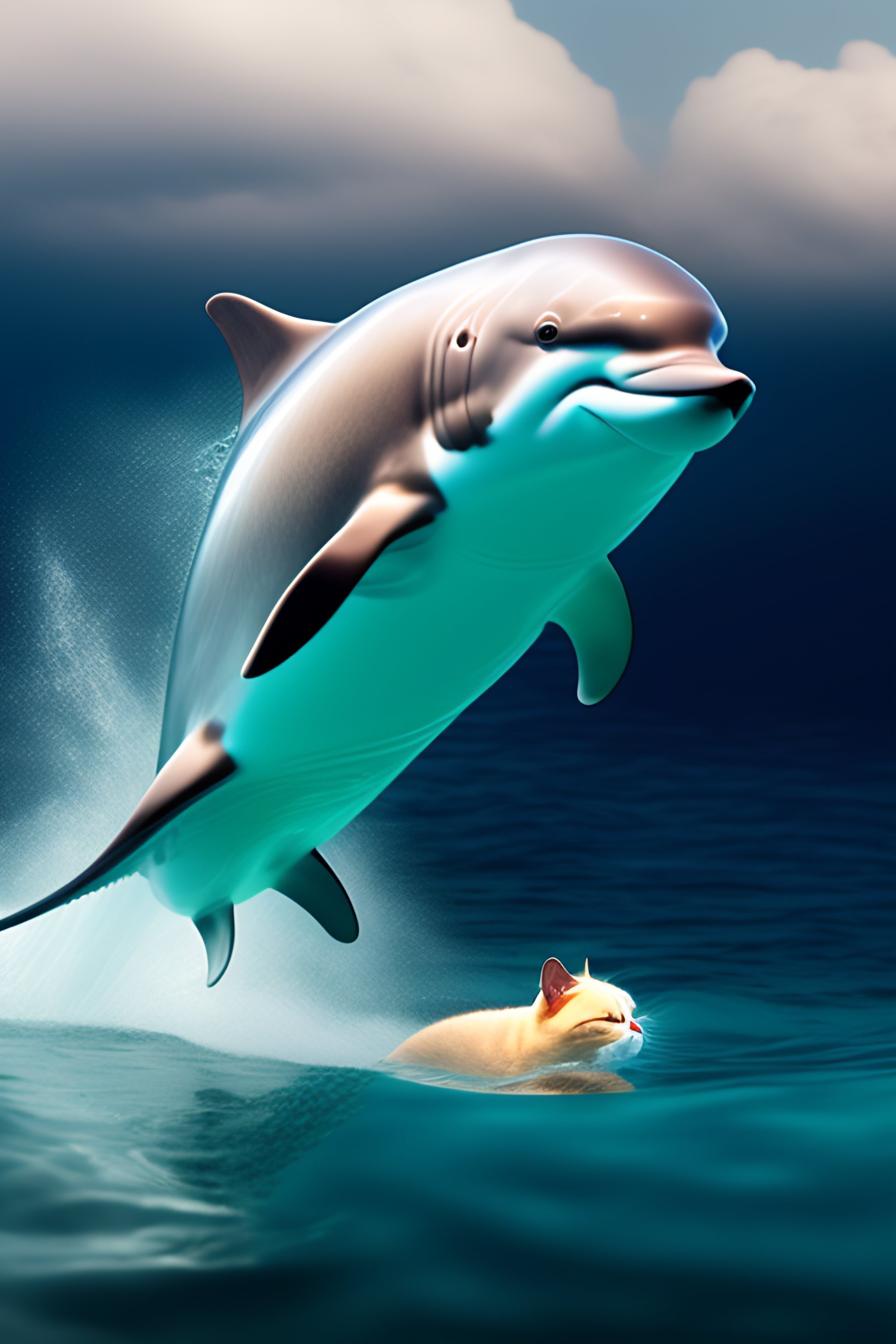 Lexica - British shorthair cat swimming with a dolphin