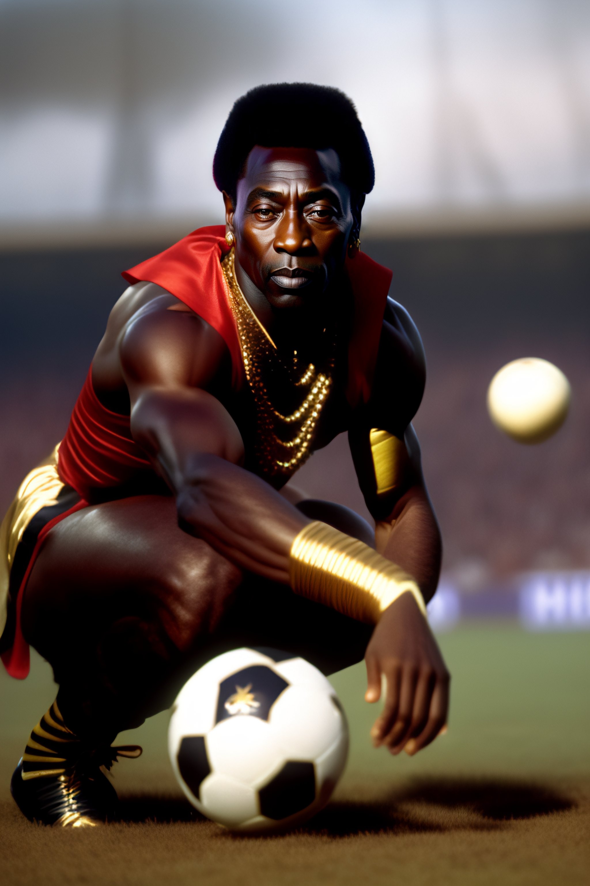 Lexica - Pele as gon in throne with ball, white predomknance pele god