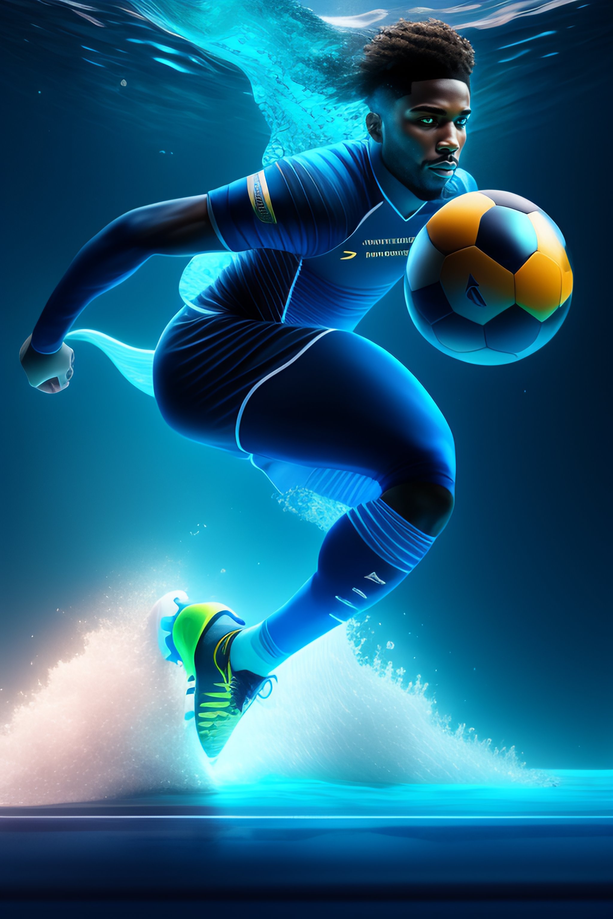 Lexica - A deep dive footballer, kicking techy football, ocean, deep ...