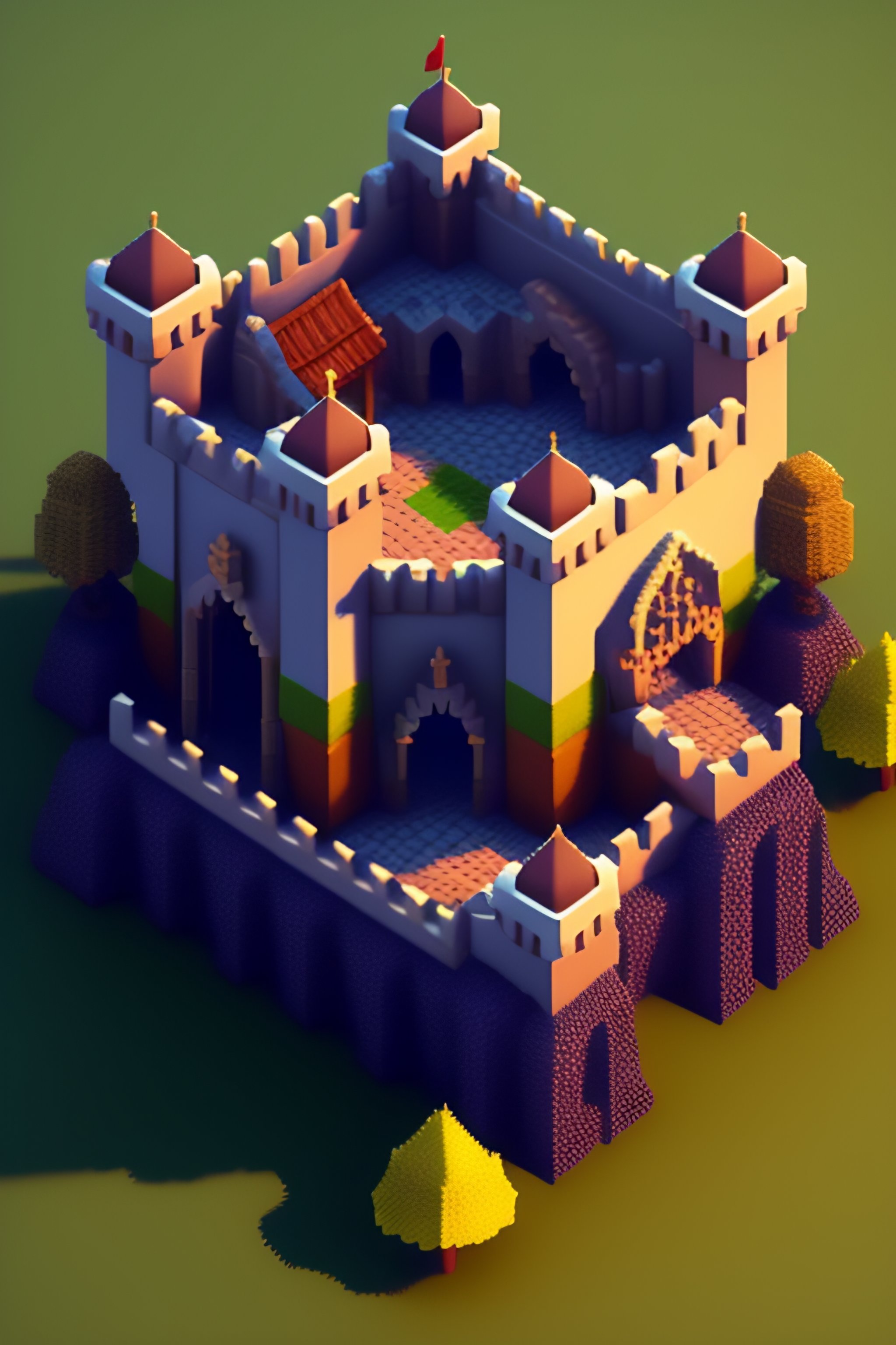 Lexica - Detailed isometric castle, pixel art, unreal engine voxel render