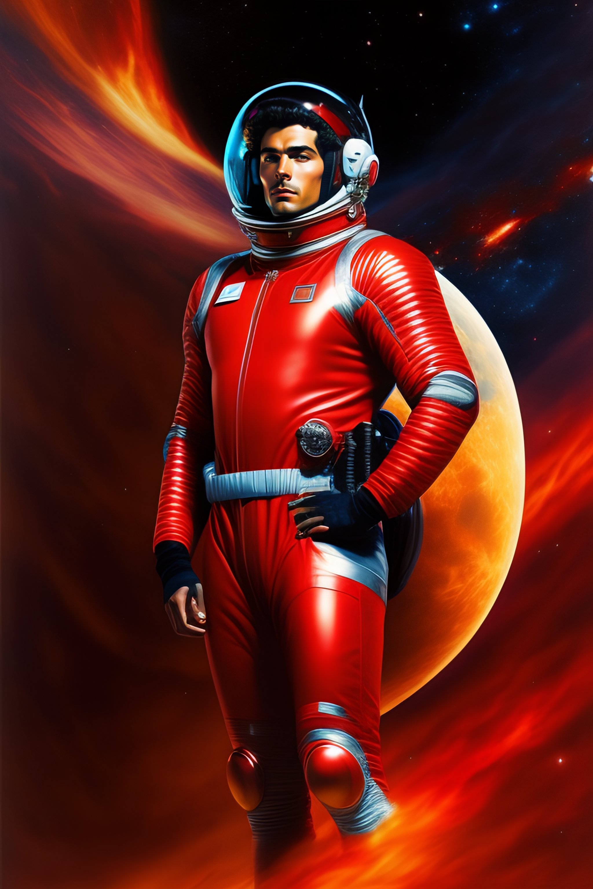 Lexica - Men, space captain, Full body view, wearing in red pilot suit ...