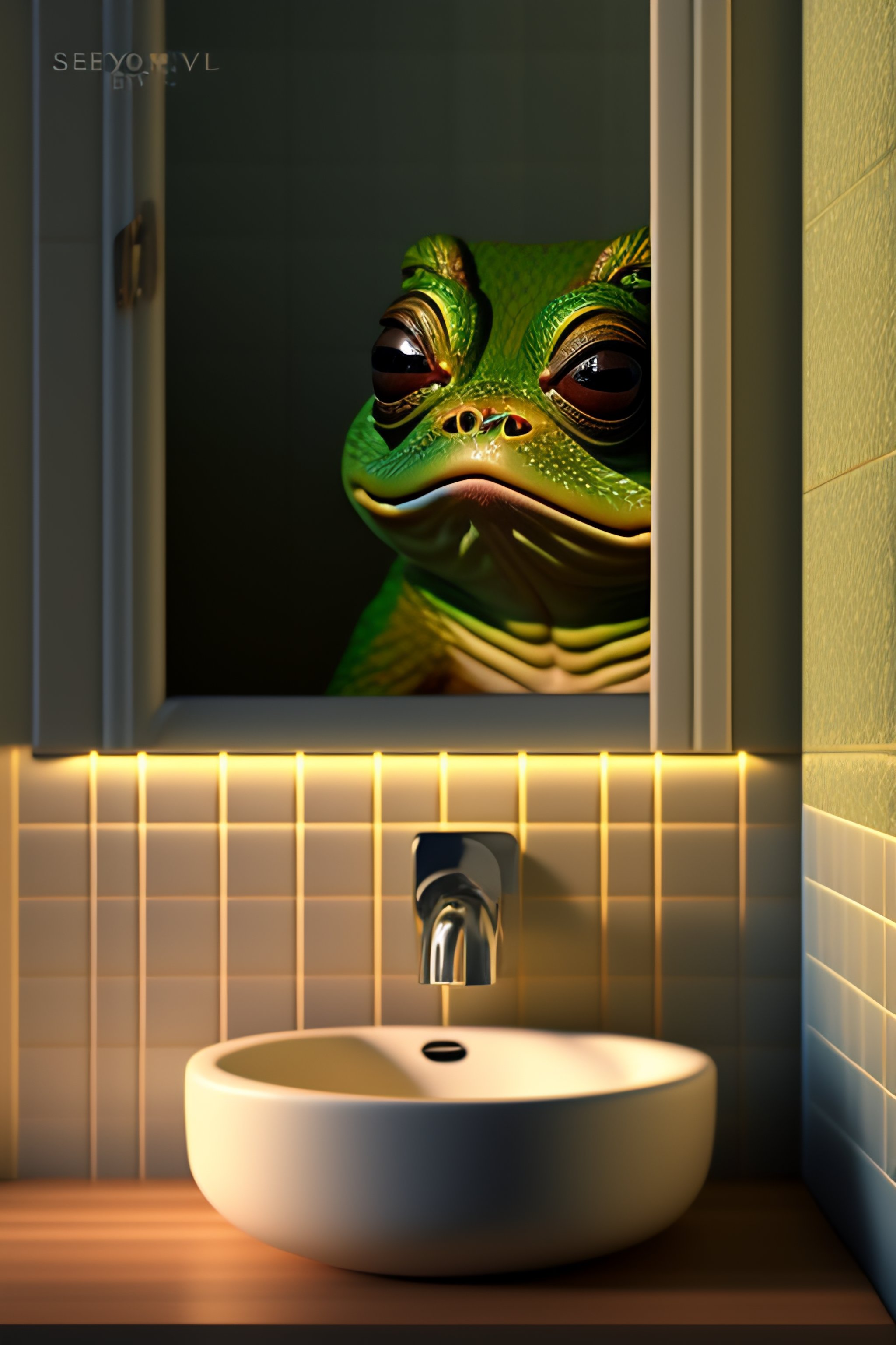 Lexica - An exhausted pepe the frog in his tiled bathroom, key lighting ...