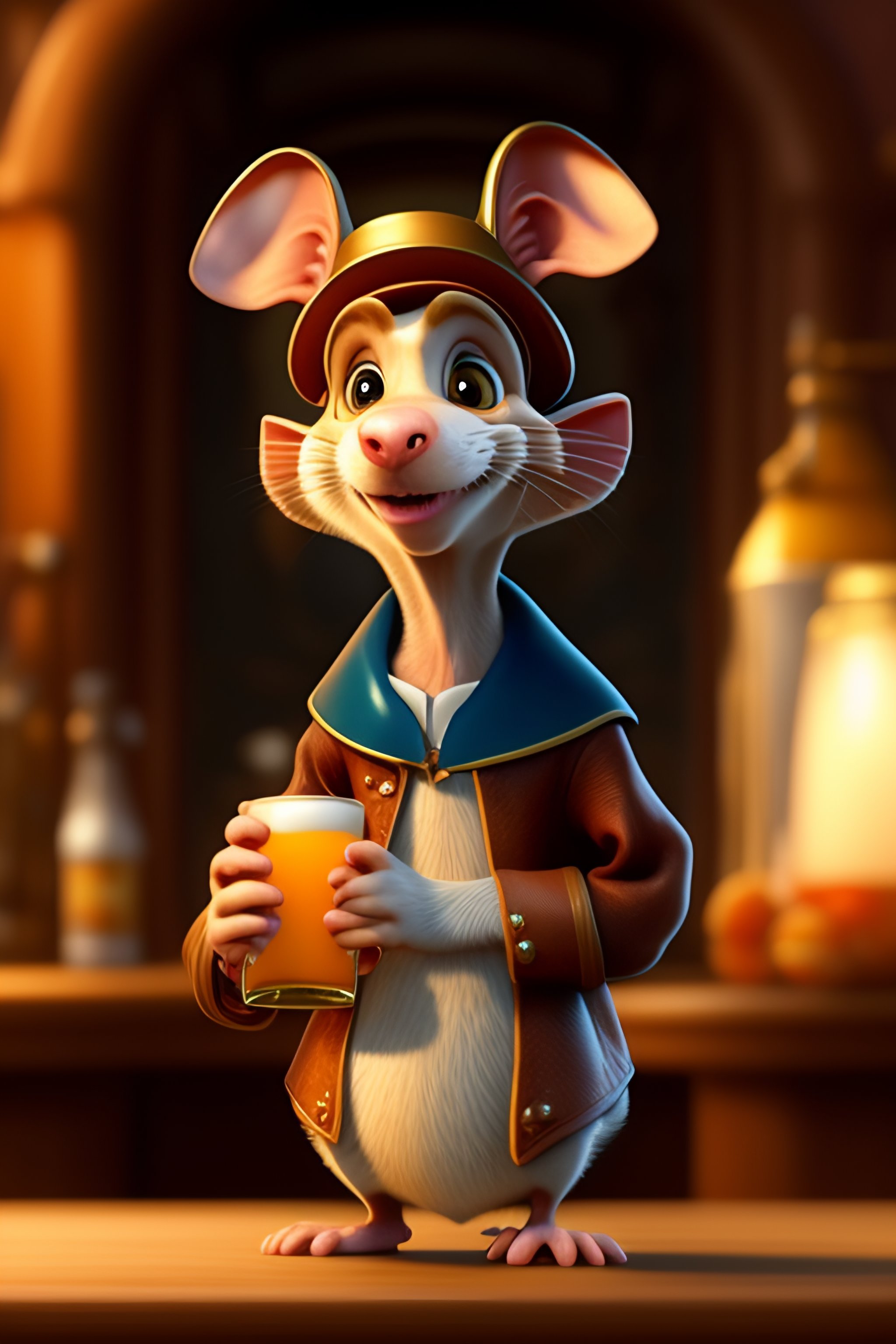Lexica - Remy from Pixar's "Ratatouille" holding a beer