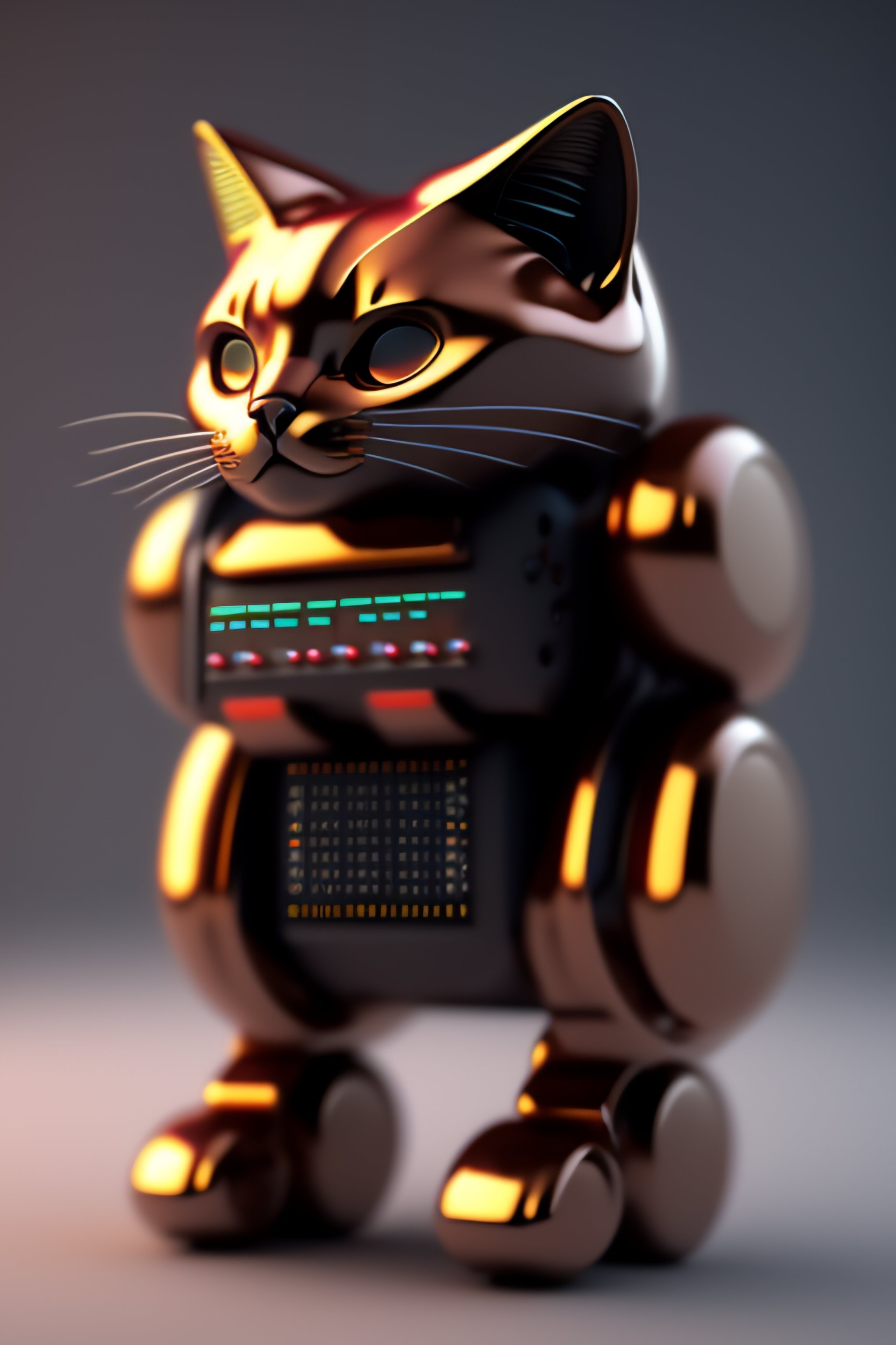 Lexica - A cat robot made from modular synthesizers, analog synthesizer robot, c4d render