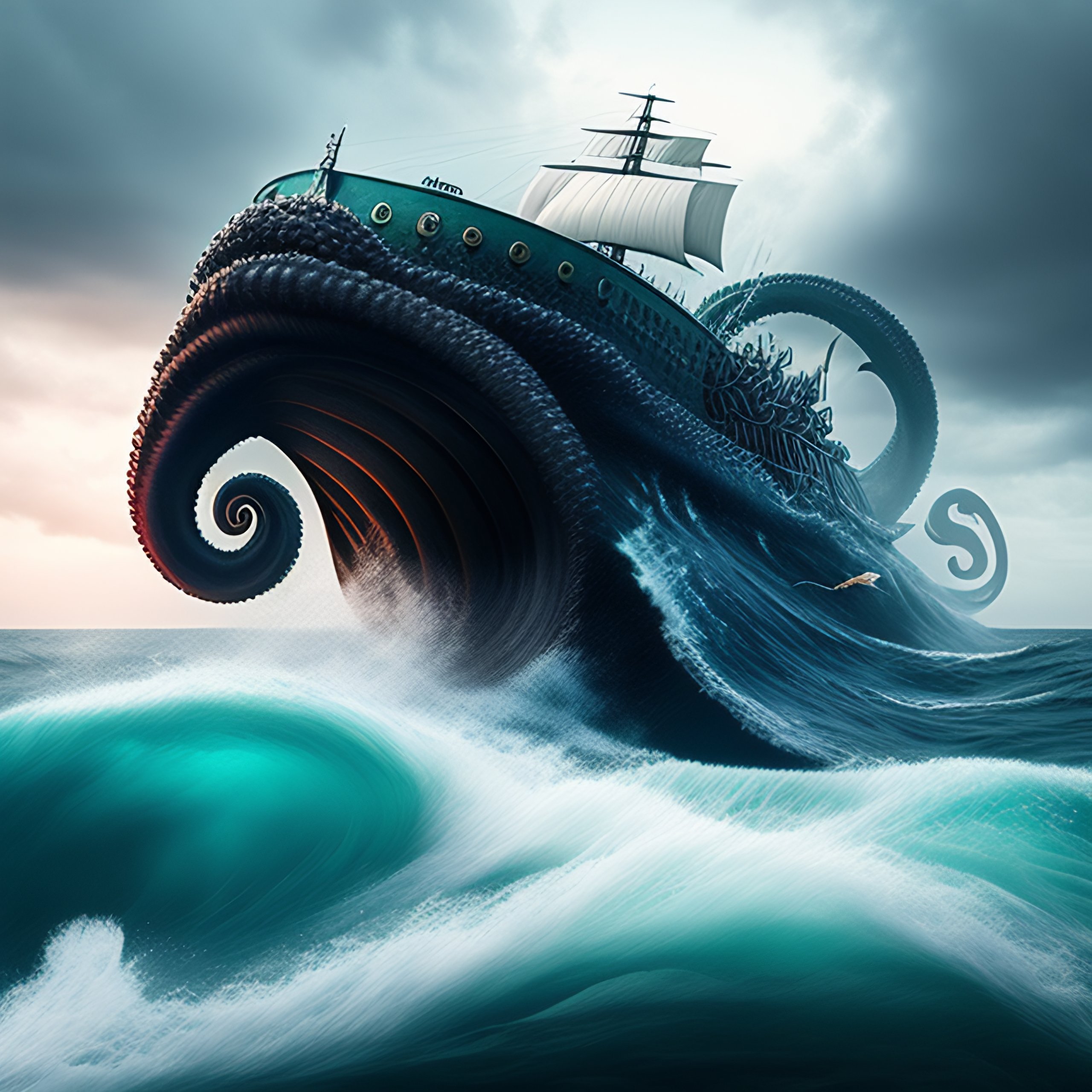 Lexica - The kraken attacking a ship on the ocean