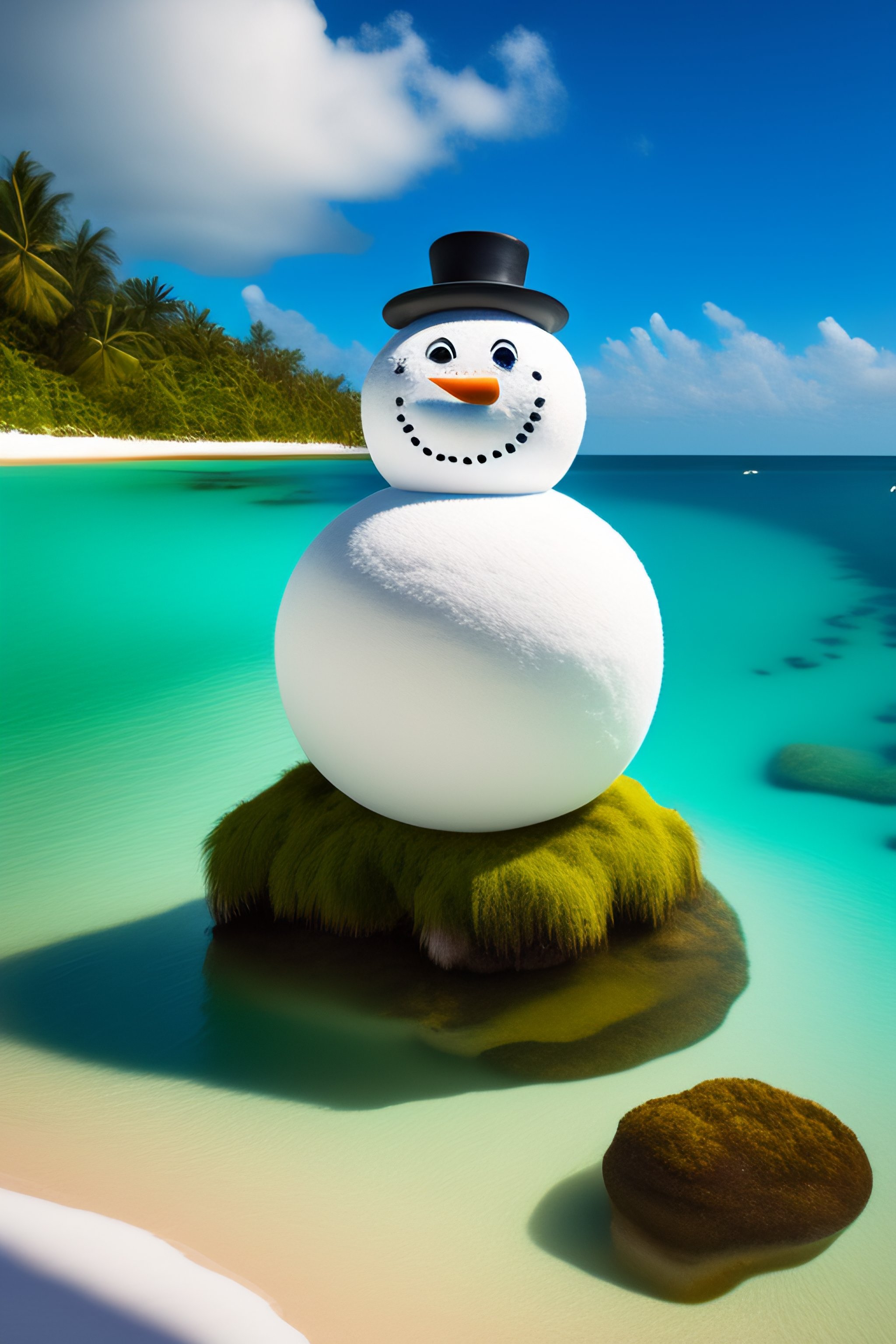 Lexica - Snowman lost in a cribean island, picaso stile