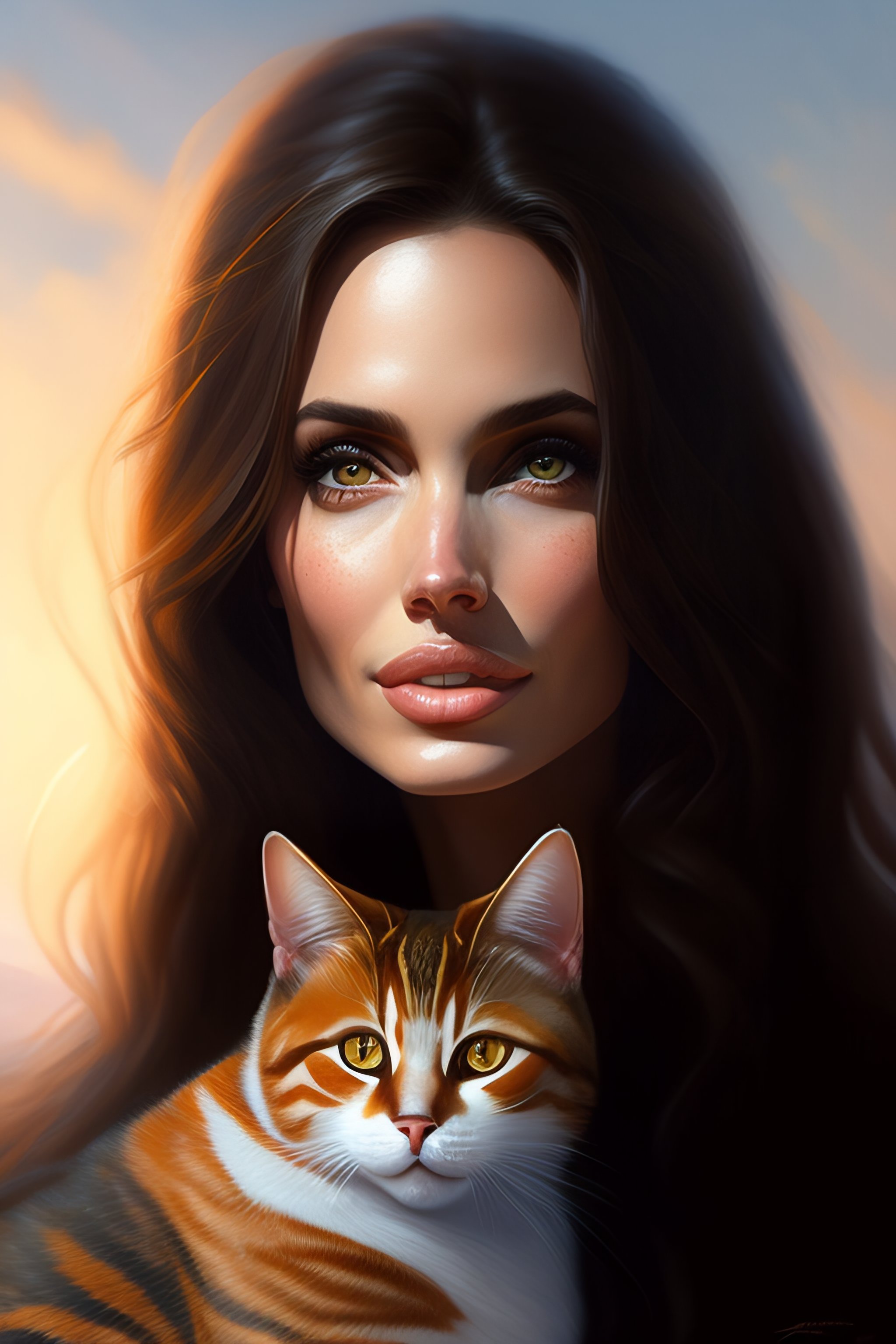 Lexica - A detailed portrait of a cute calm brunette Angelina Jolie ...