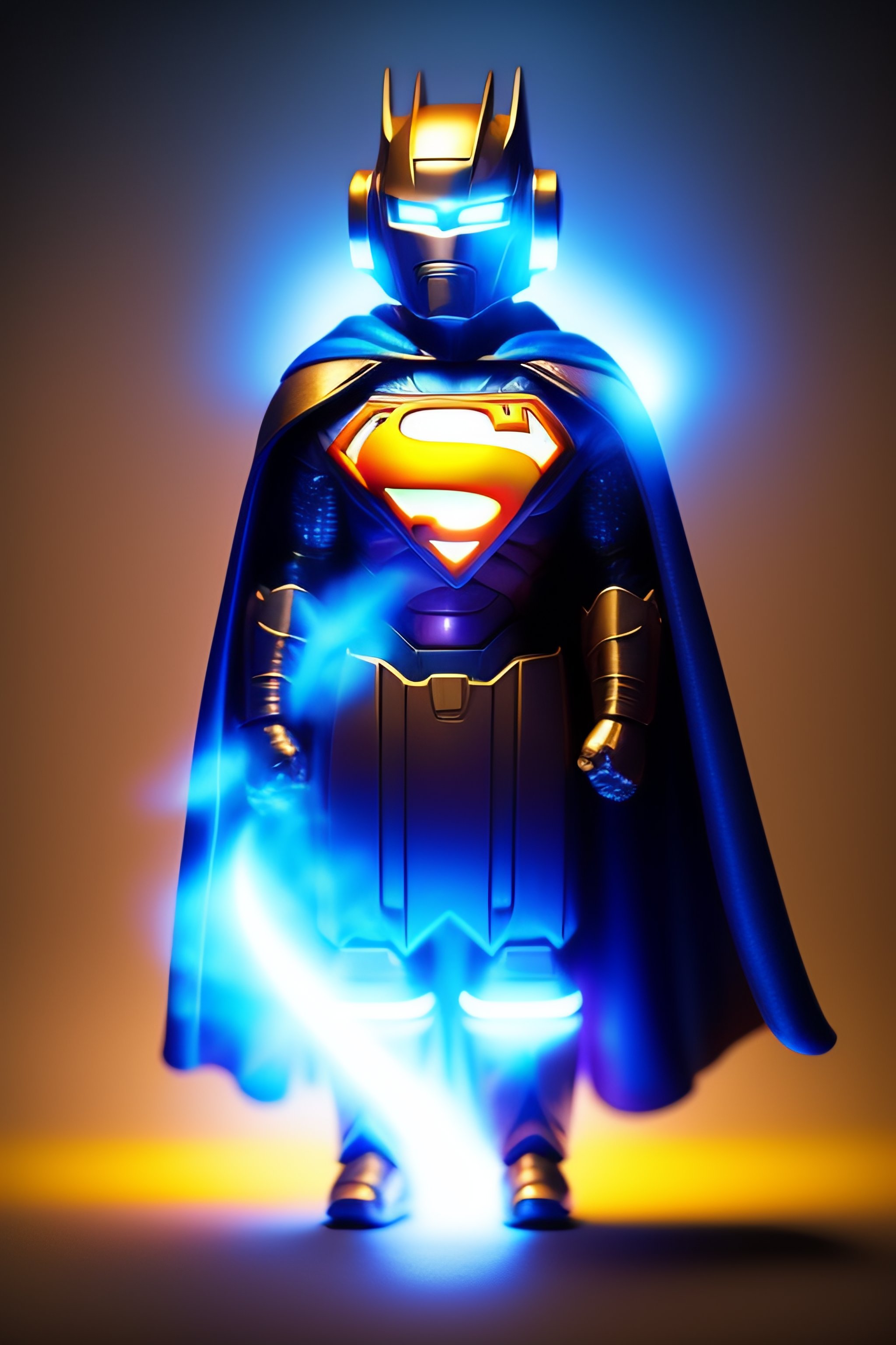 Lexica - Superhero wearing blue cape, lighting bolt, standing, facing ...