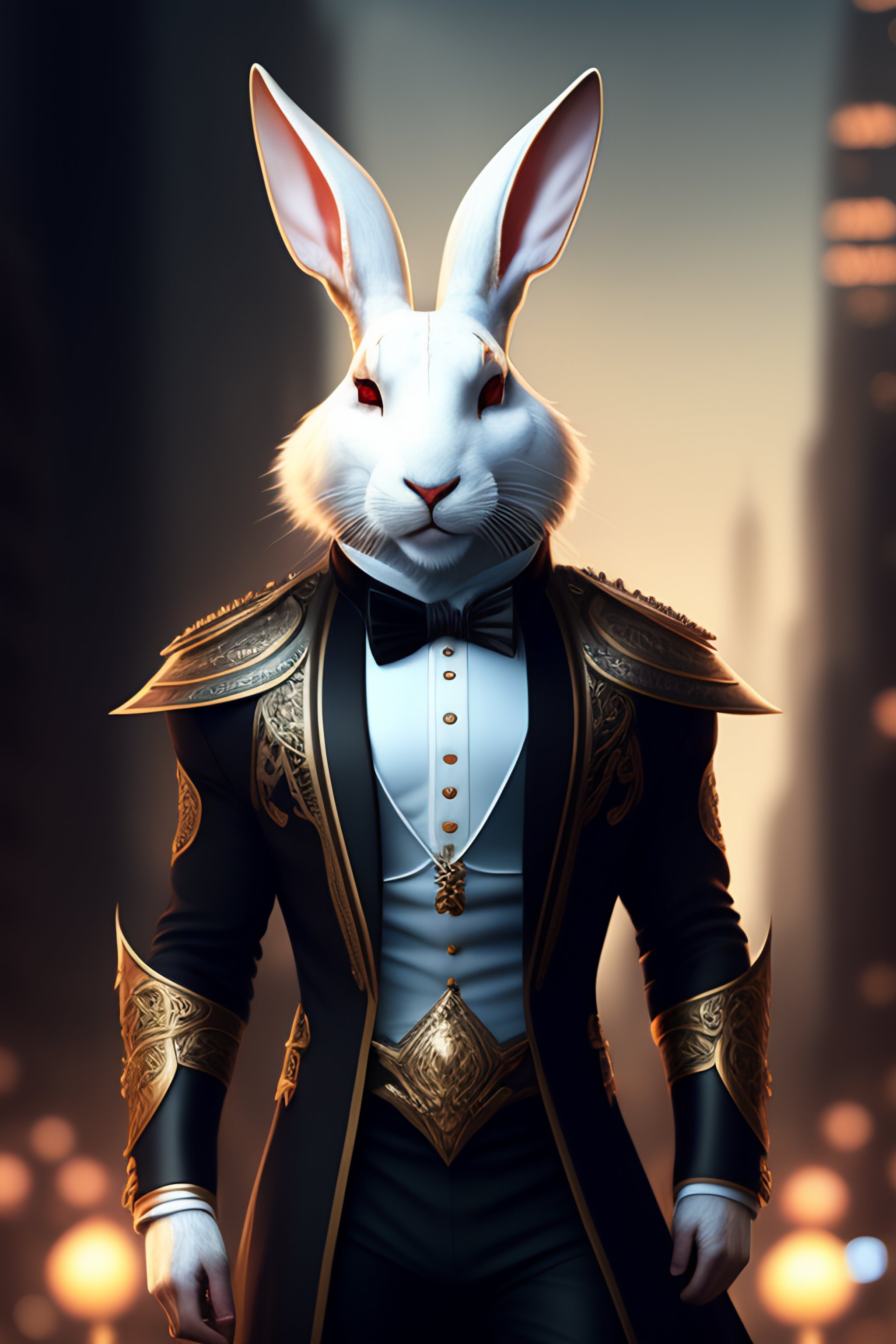 Lexica - An anthropomorphic white rabbit, male wizard face, dressed as ...