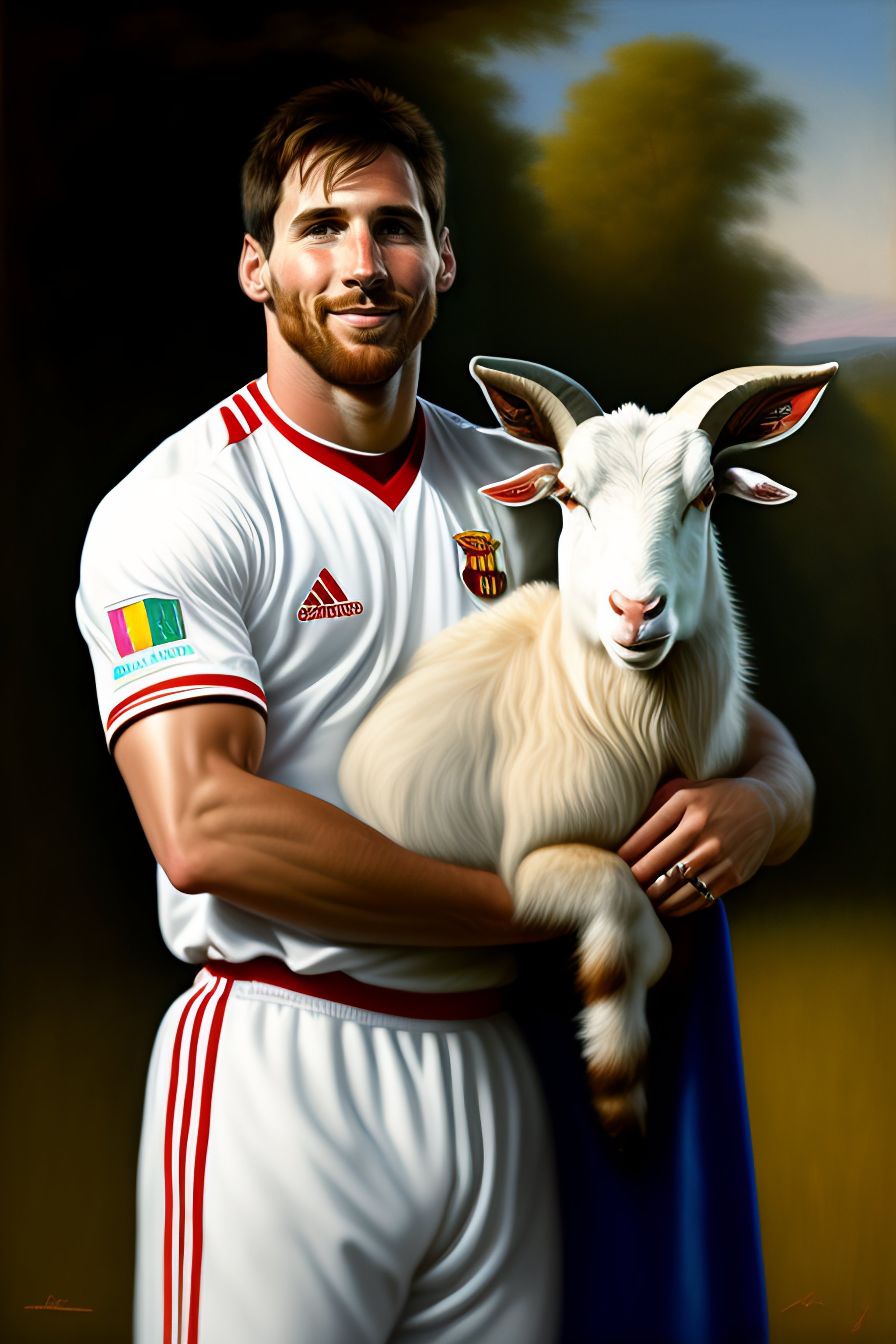 Lexica - Portrait of messi holding a goat
