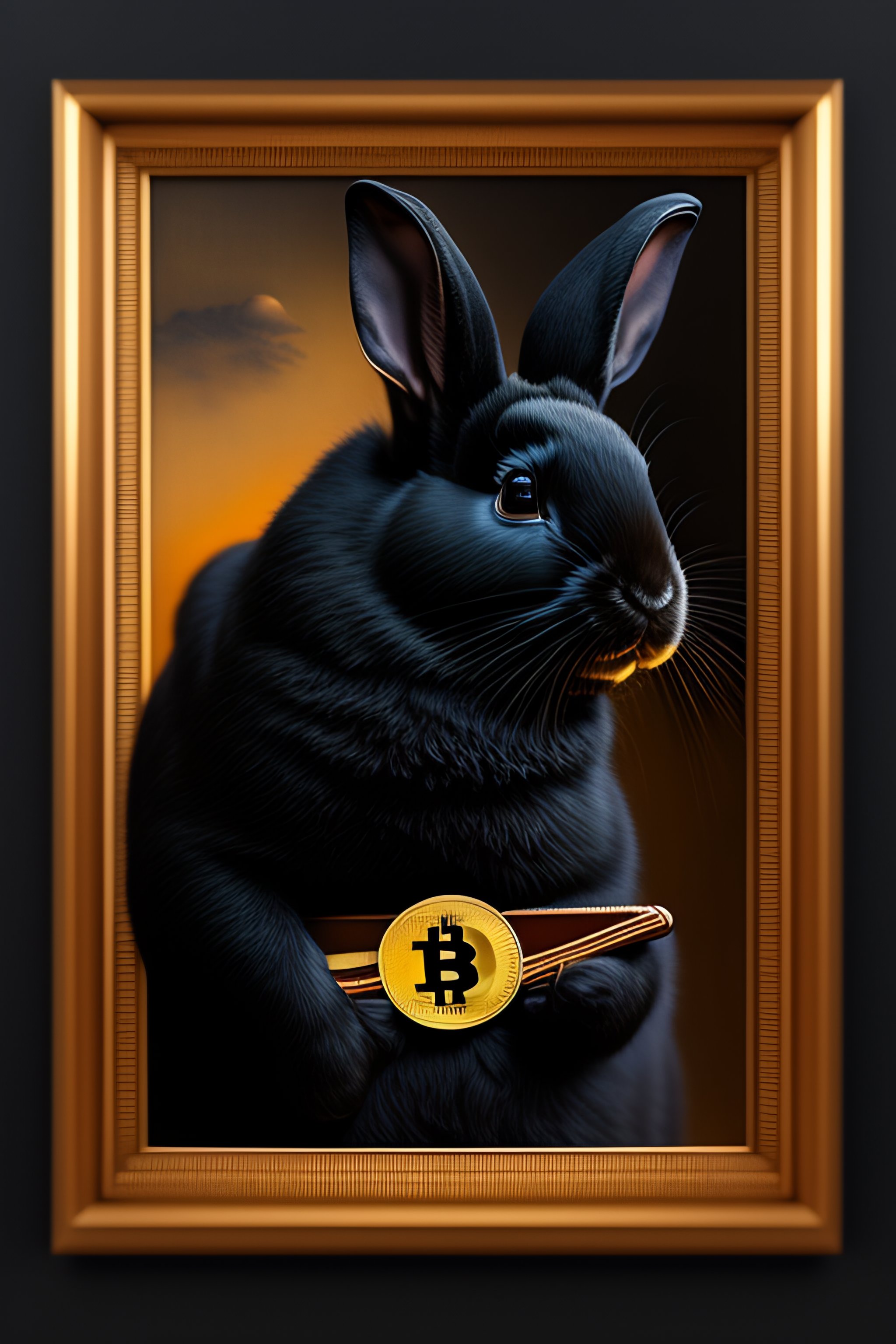 Lexica - Black rabbit with bitcoin, rembrandt style