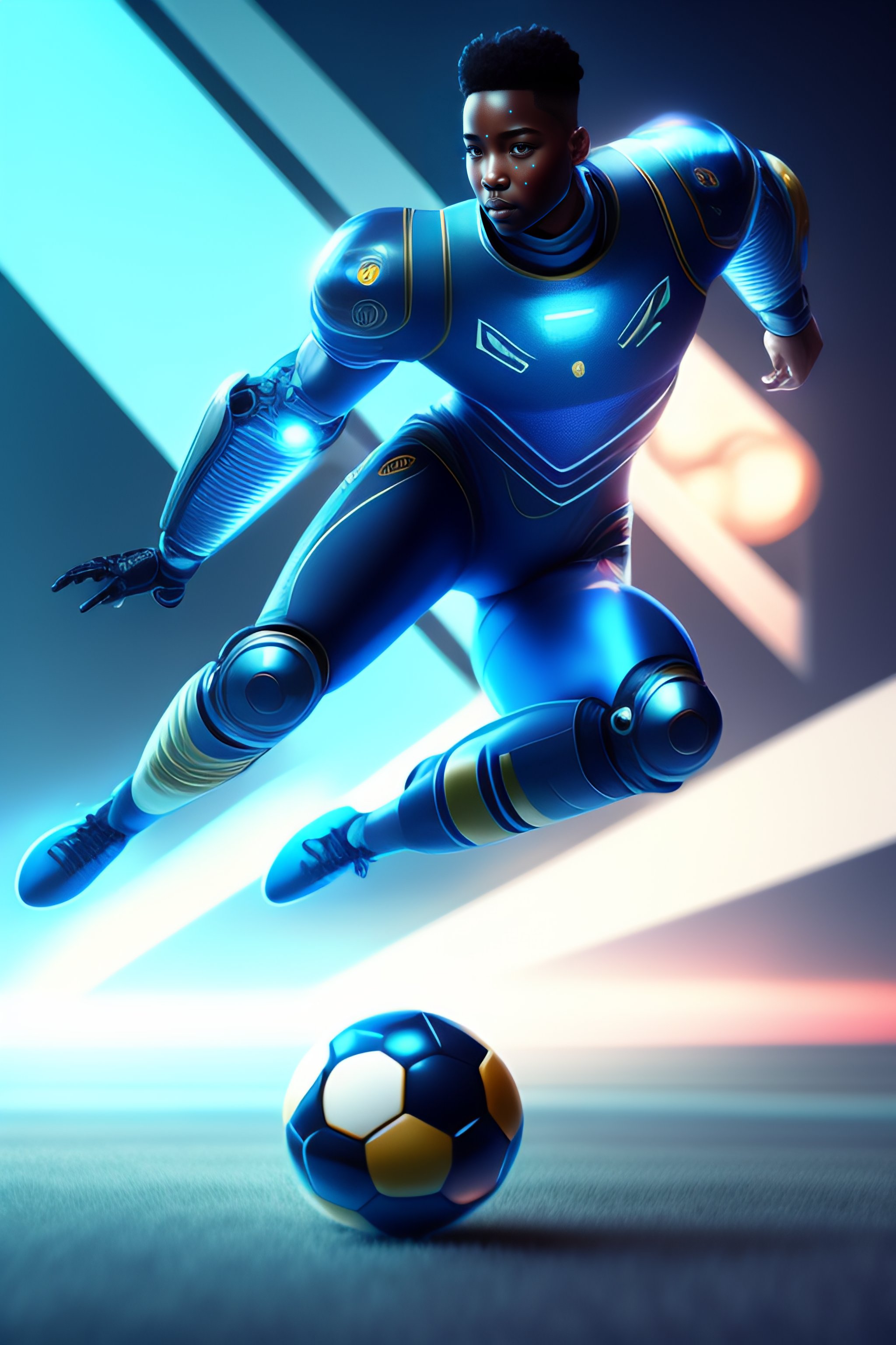Lexica - A robot footballer, kicking techy football, ocean, deep, blue ...