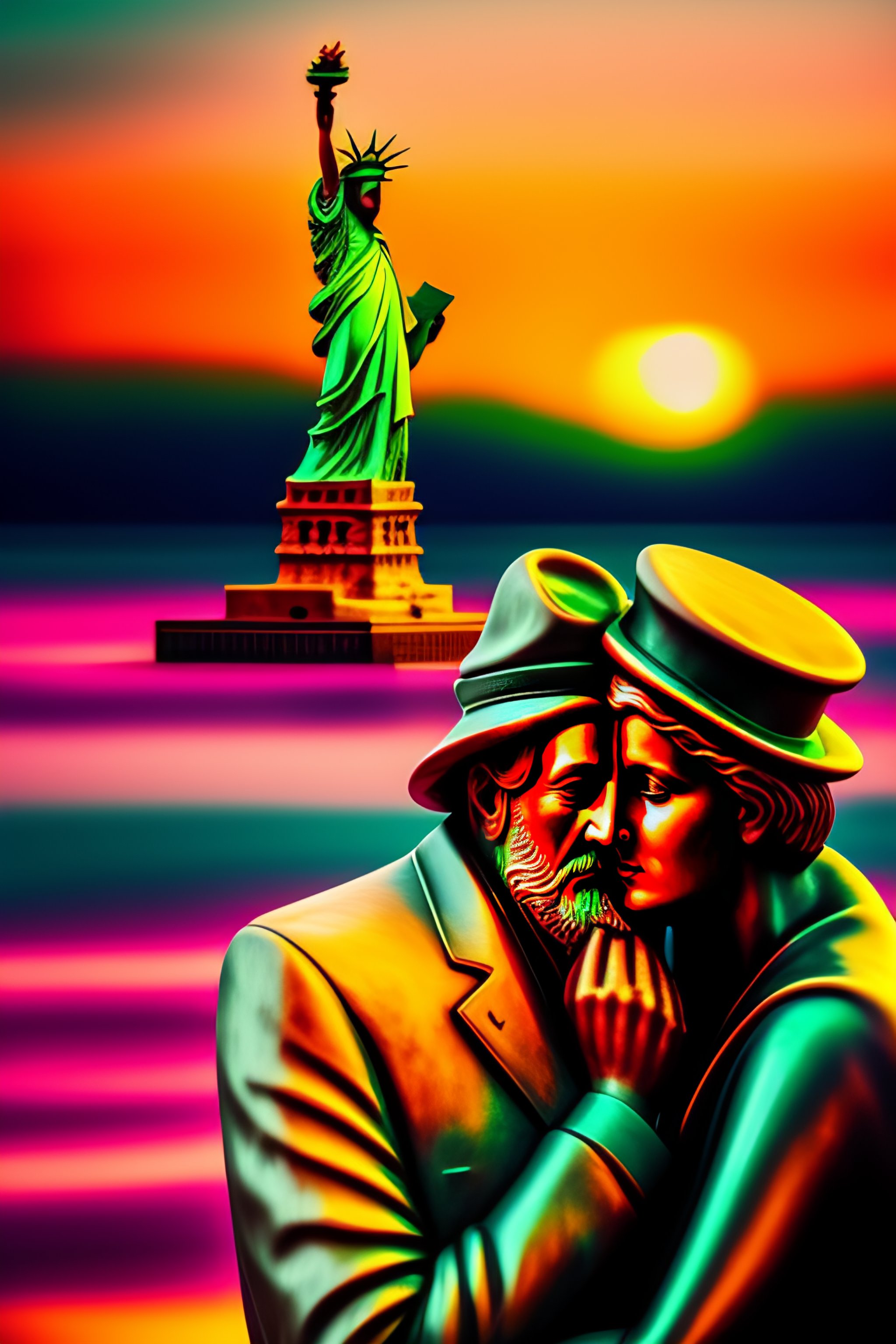Lexica - Portrait of uncle sam and the statue of liberty in an embrace ...