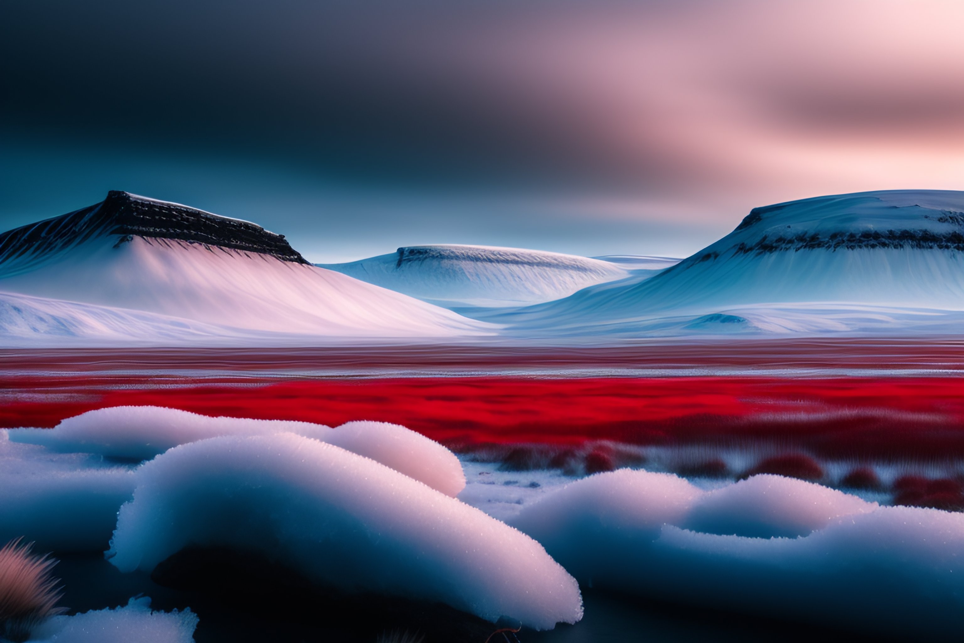 Lexica - A cold landscape with a red house, iceland, snow, ice, cold, ultra realistic, 4k, 8k