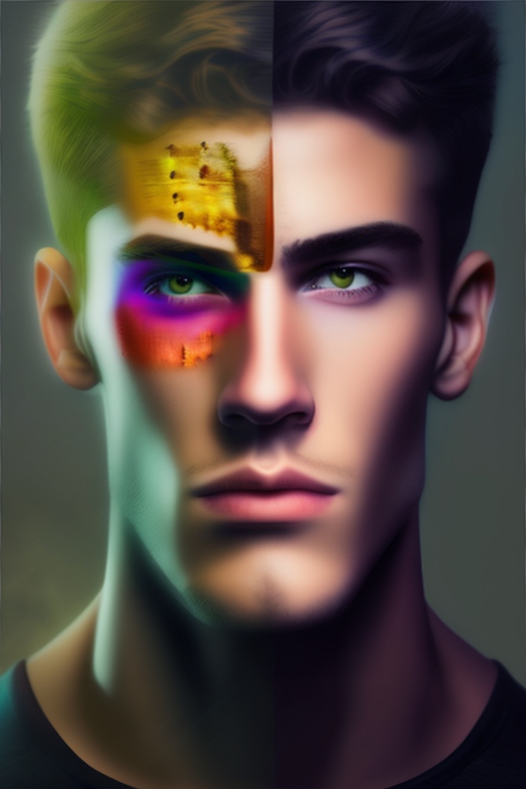 Lexica - Male, Young adult 19, half face is fully damaged with acid, devil