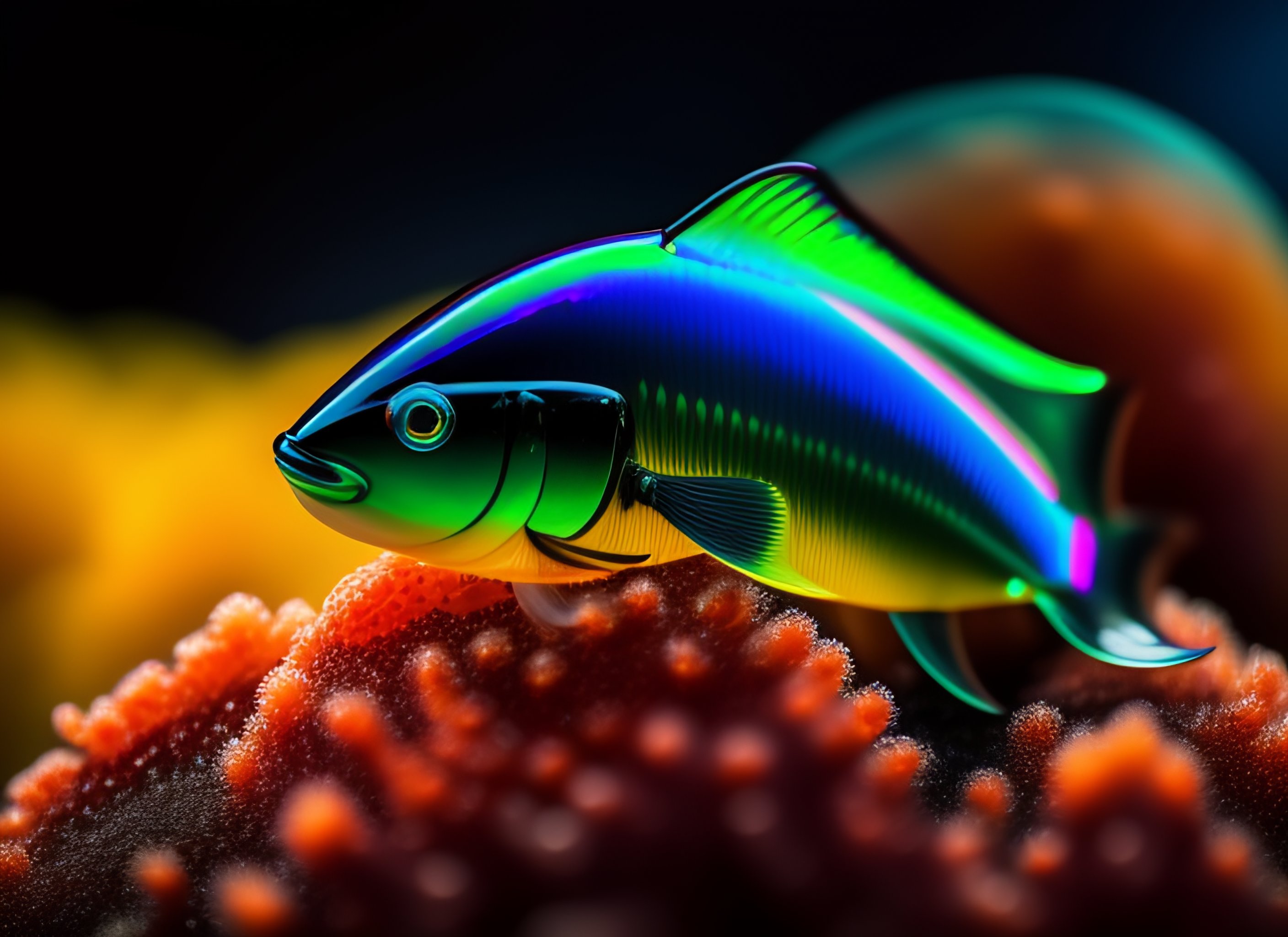 Lexica - A photograph of a glossy iridescent black squid, eye stalks ...