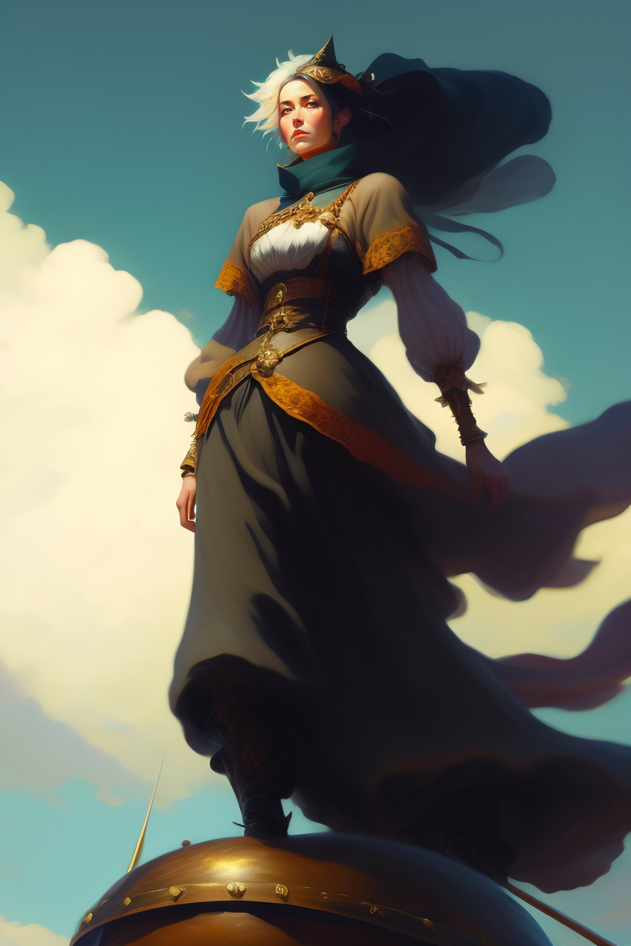 Lexica - Baroque oil painting of an old witch flying on a broom with a ...