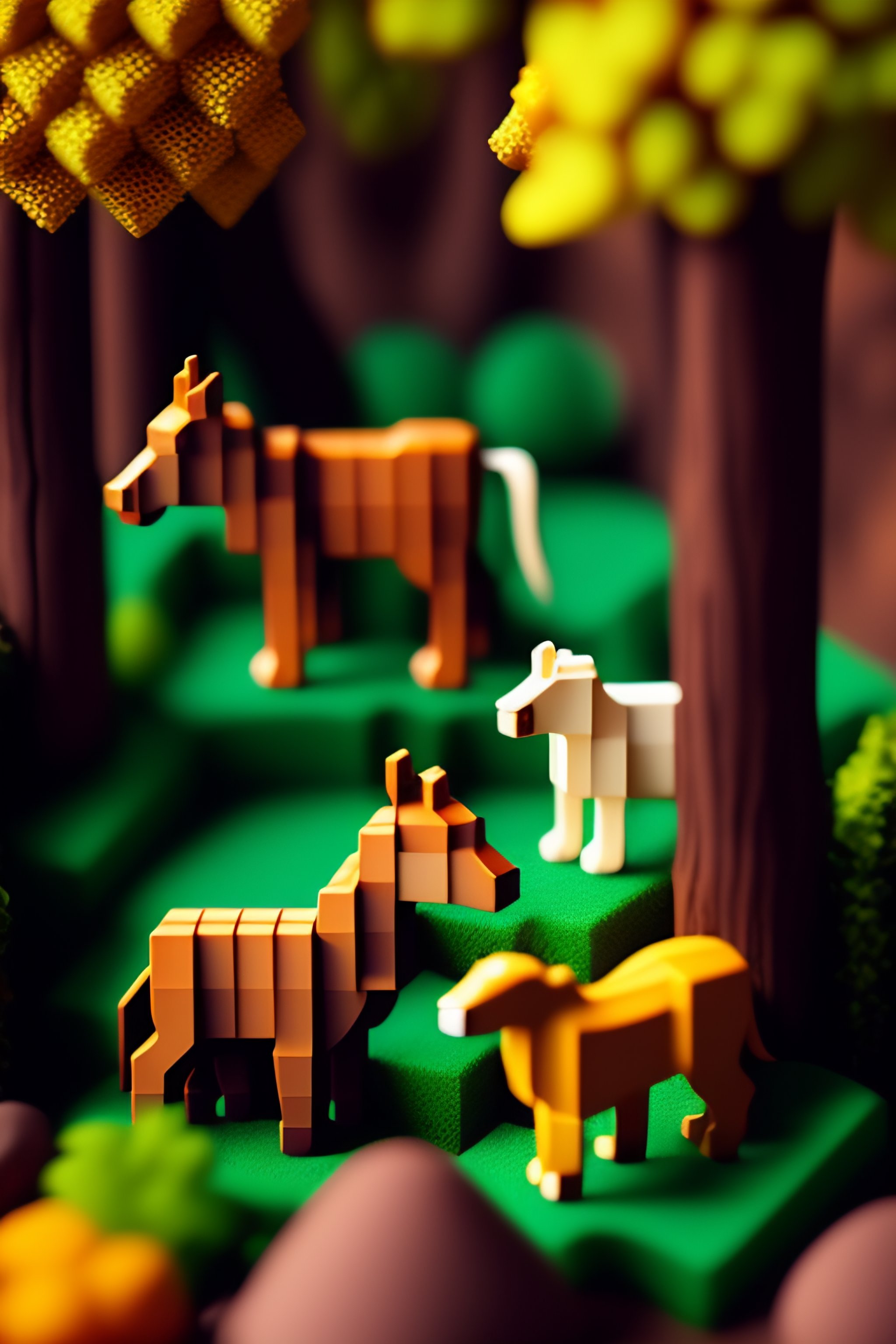 Lexica - Voxel art of animals in a forest