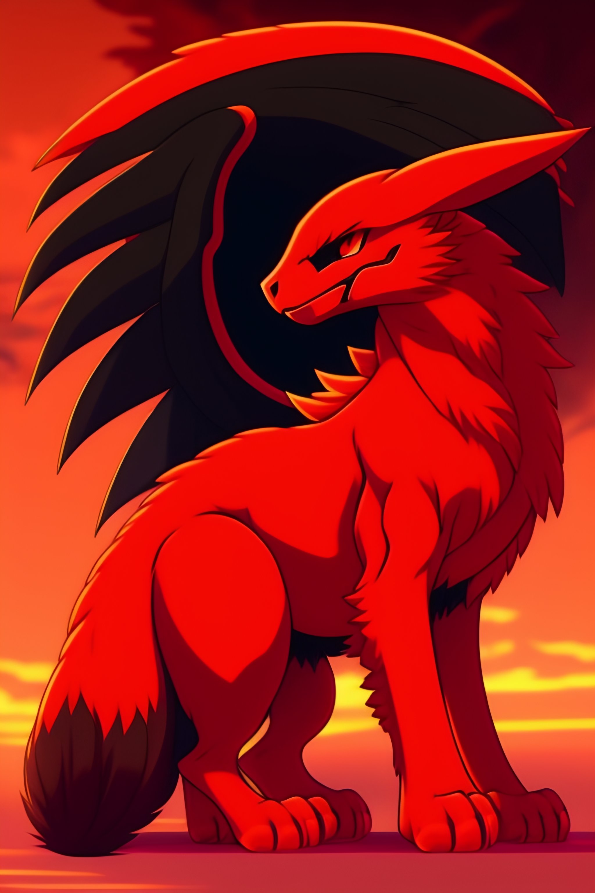 Lexica - Anime illustration of a cute red Utah raptor like pokemon with ...