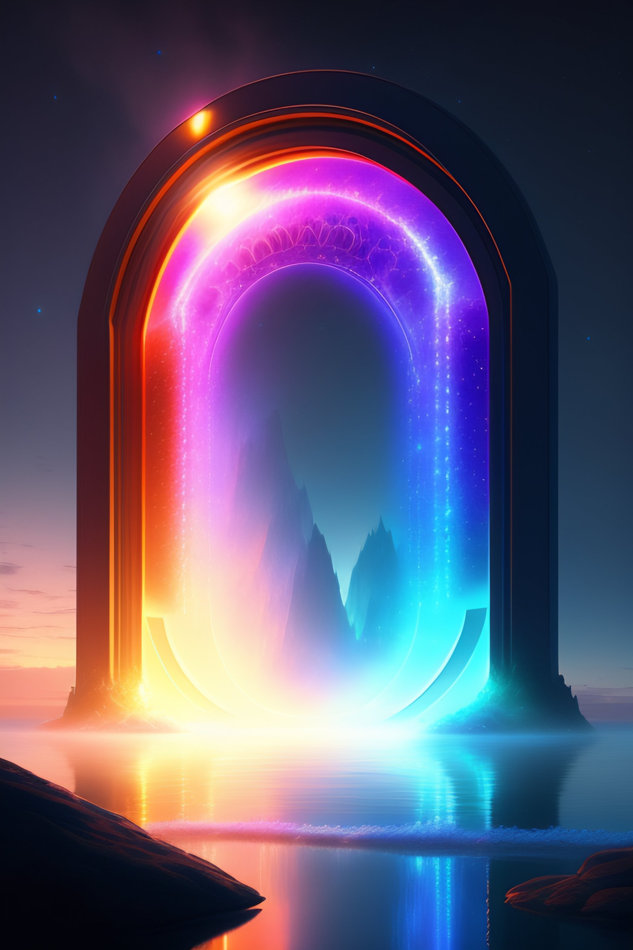 Lexica - Oxigeno, space scene fantasy portal round gate, star sky neon ...
