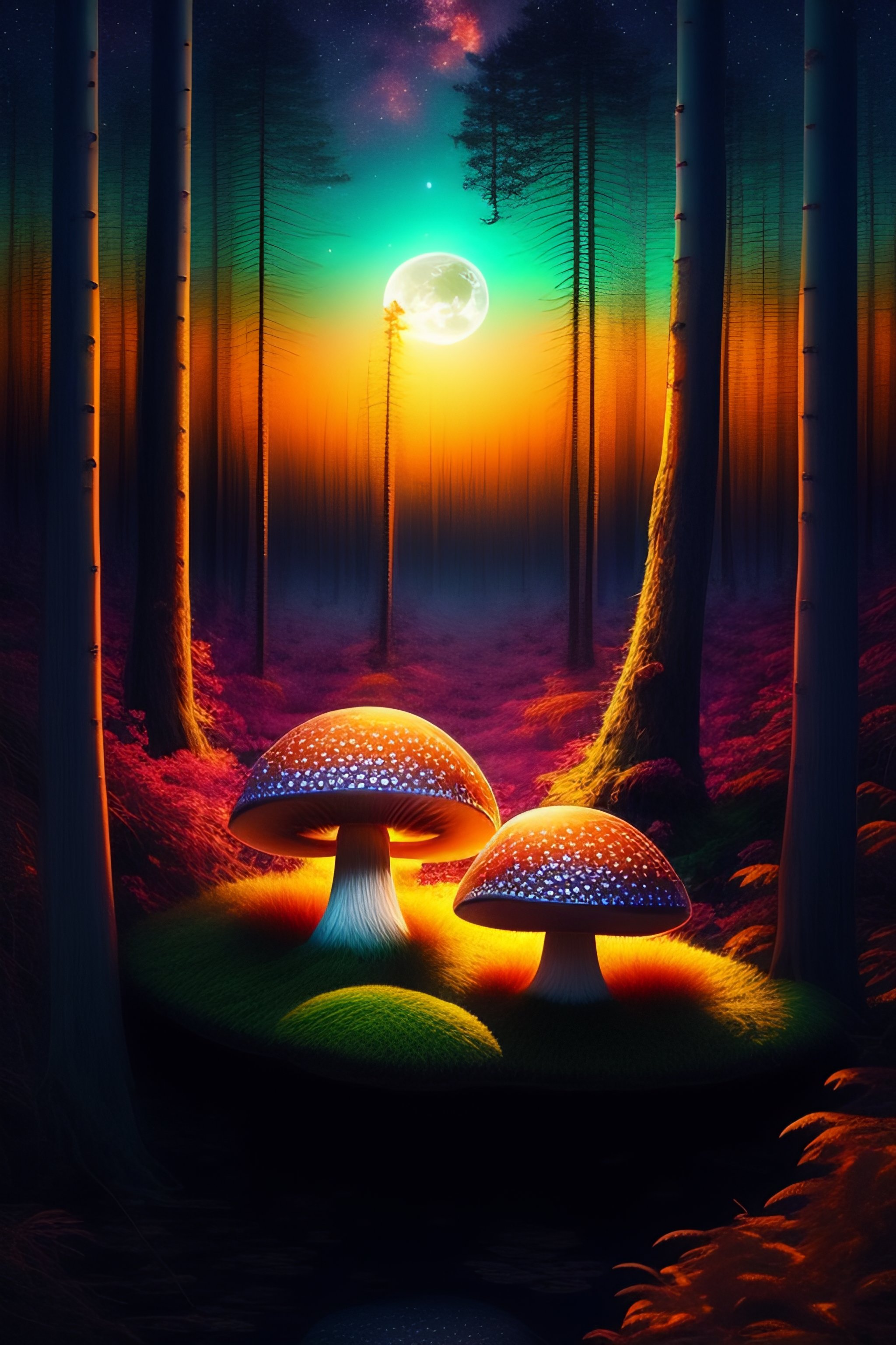 Lexica - Cosmic forest overgrown mushrooms in the moonlight