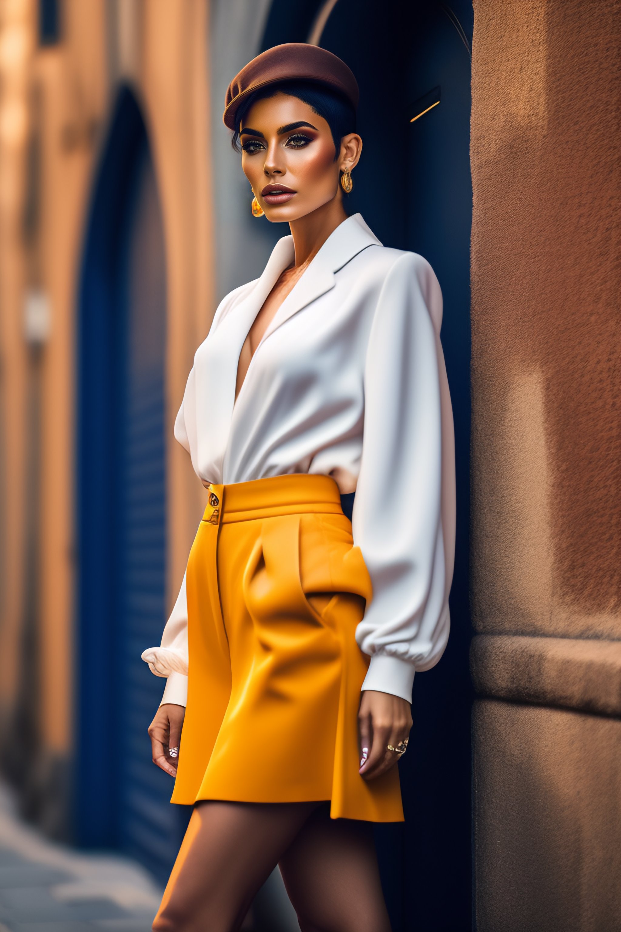 Lexica - Full body studio portrait of short hair spanish model wearing ...