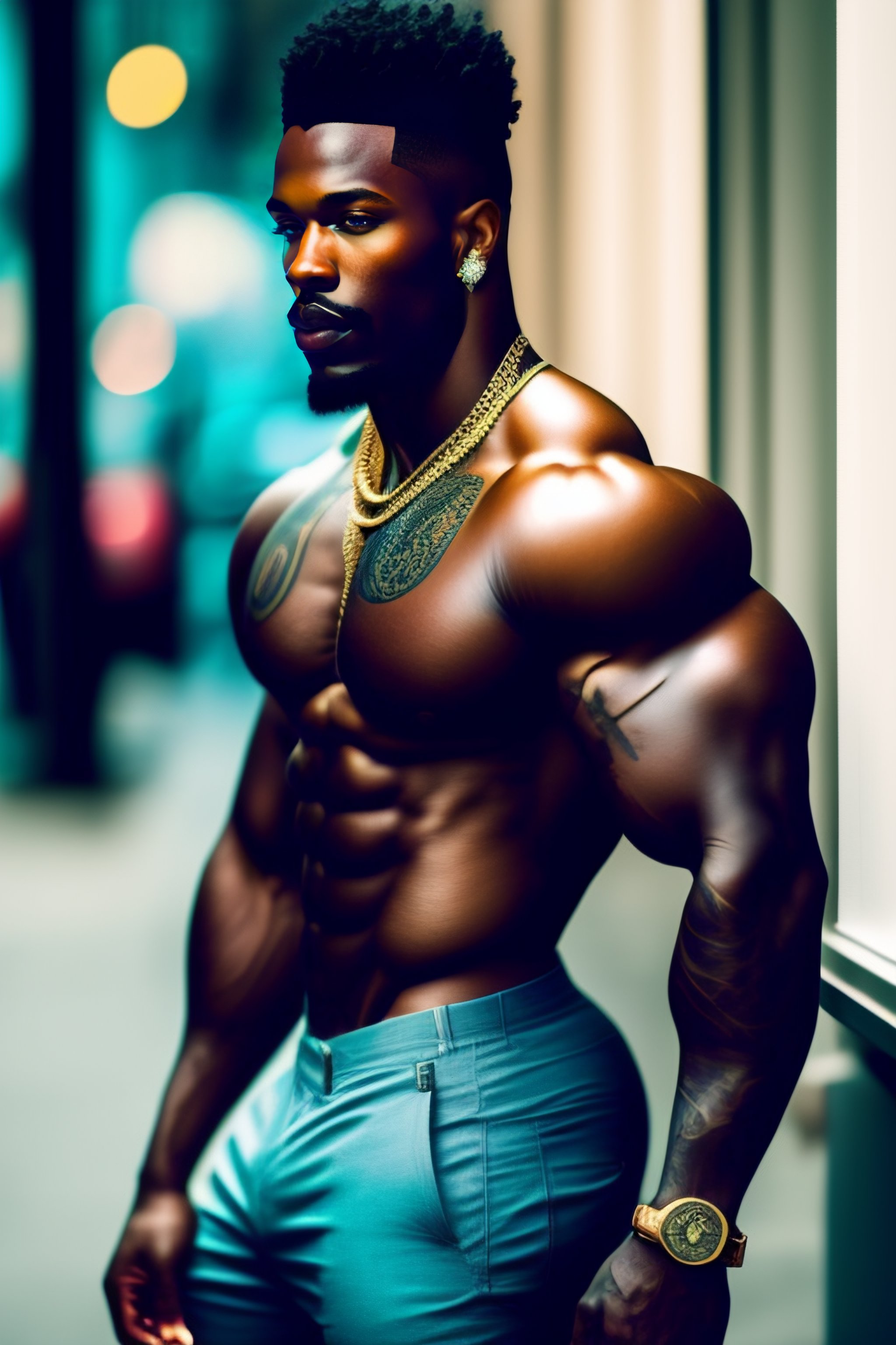 Lexica - A stunningly handsome ebony man with a muscular physique ...