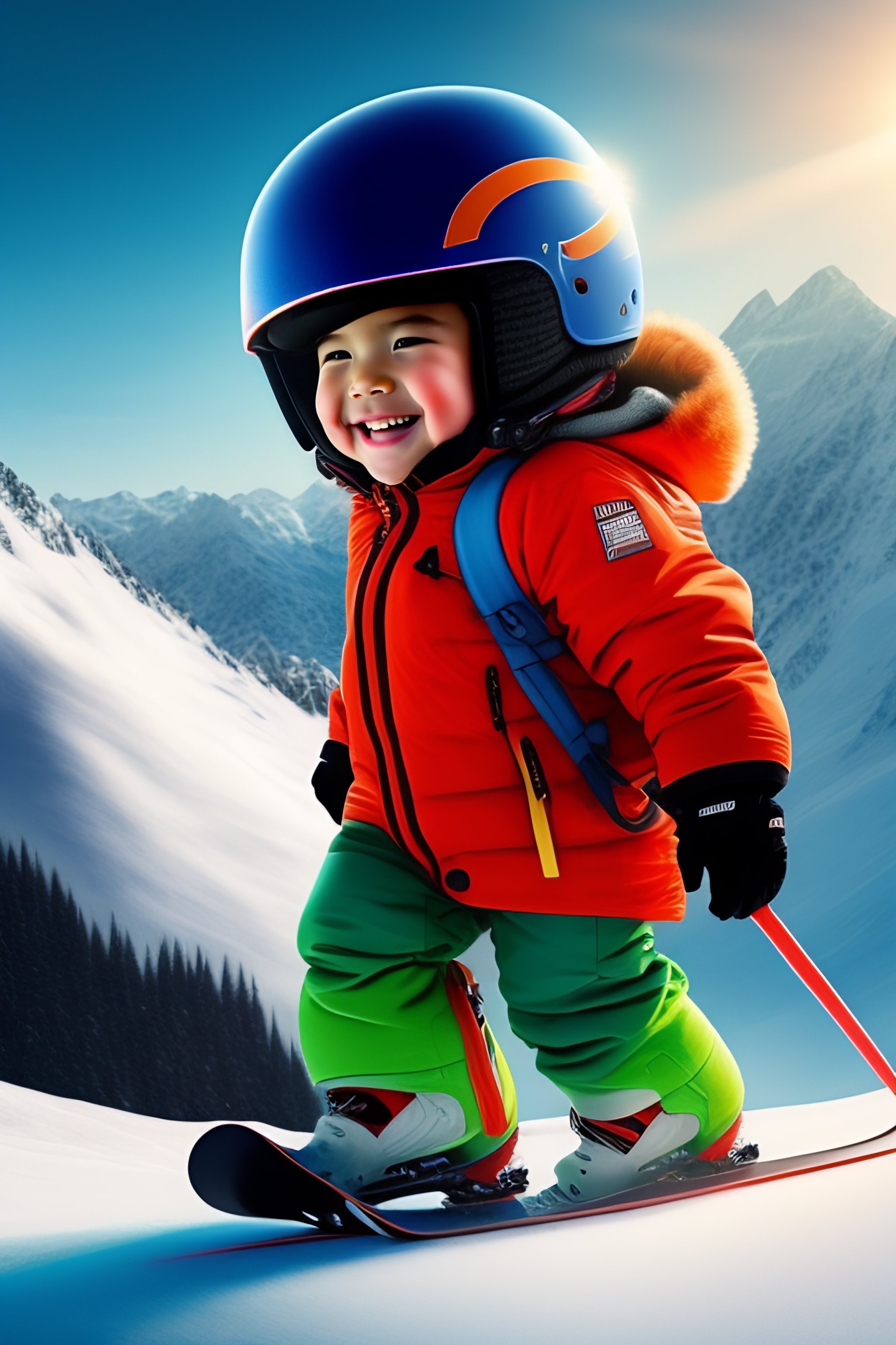 Lexica - A kid drawing of a funny and smiling baby clementine with ski ...