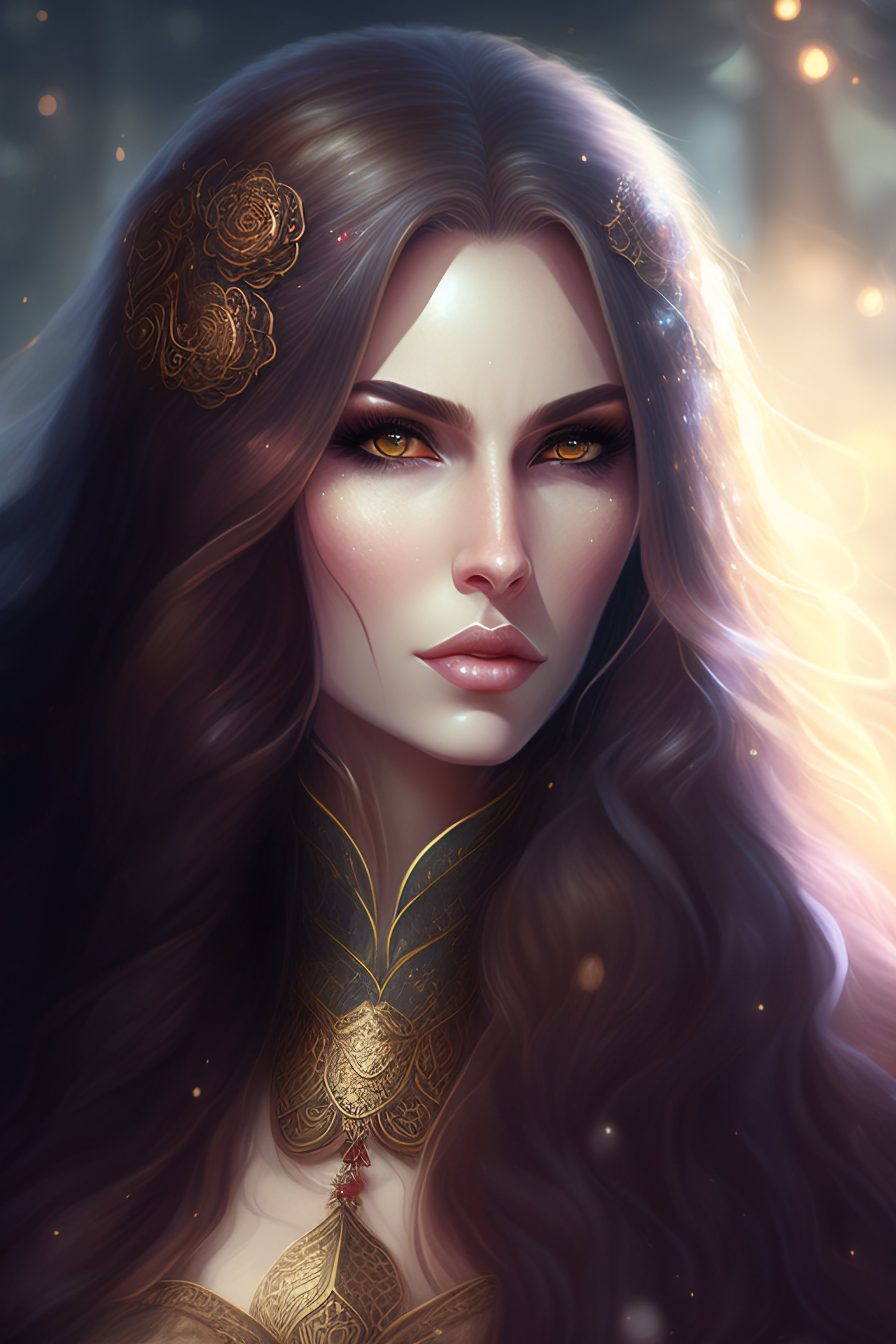 Lexica - Woman with long rosette hair, cubby, long skinny face, big ...